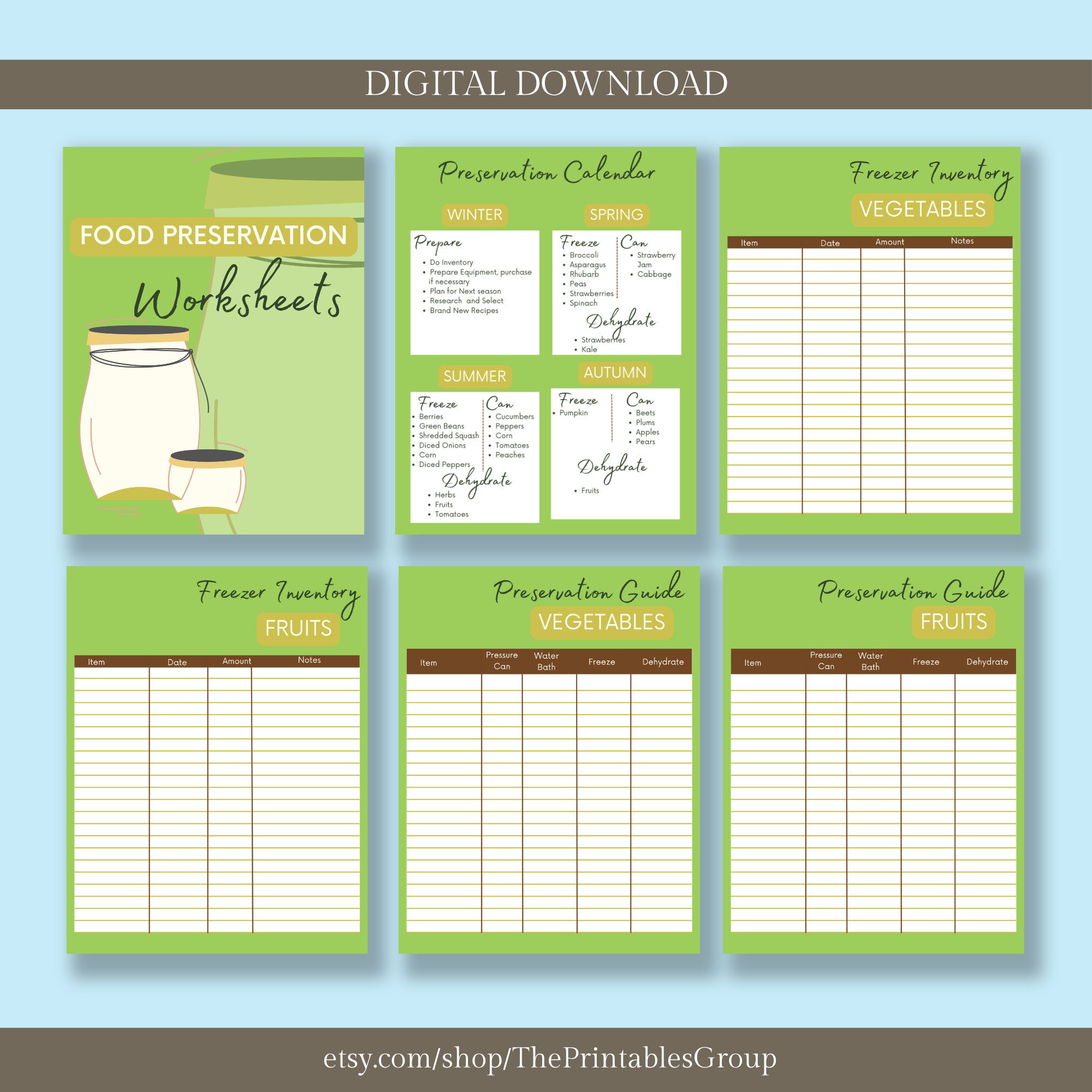 Food Preservation Worksheet, Fruits and Vegetables Freezer Inventory ...