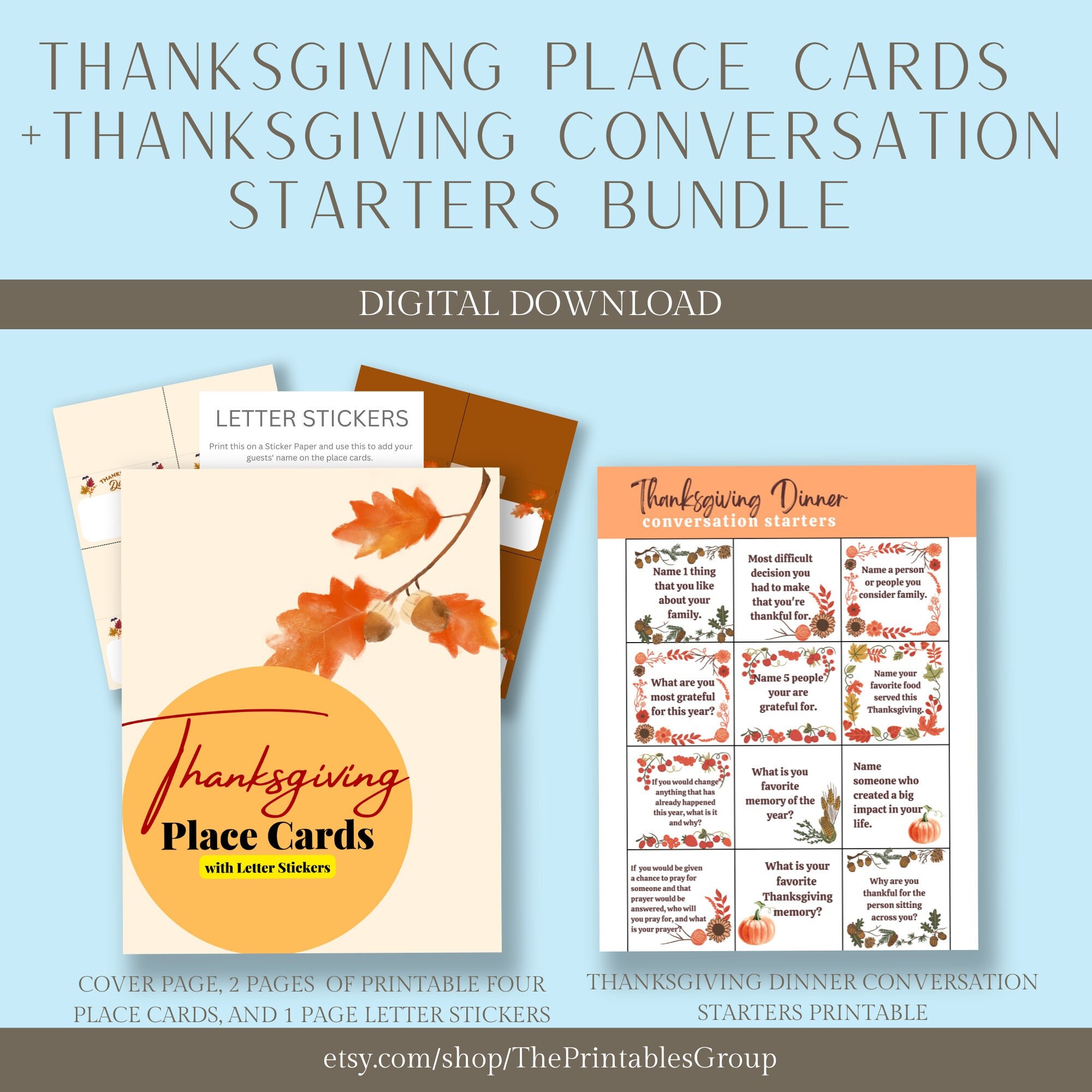 Thanksgiving Printables Bundle Thanksgiving Printable Place Cards With ...