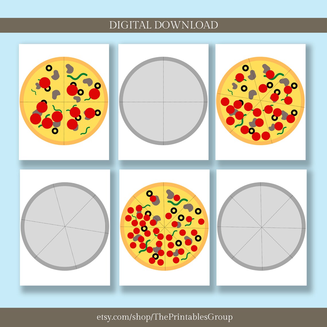 Pizza Fractions Printable Basic Fraction Worksheets Fun Math Learning ...