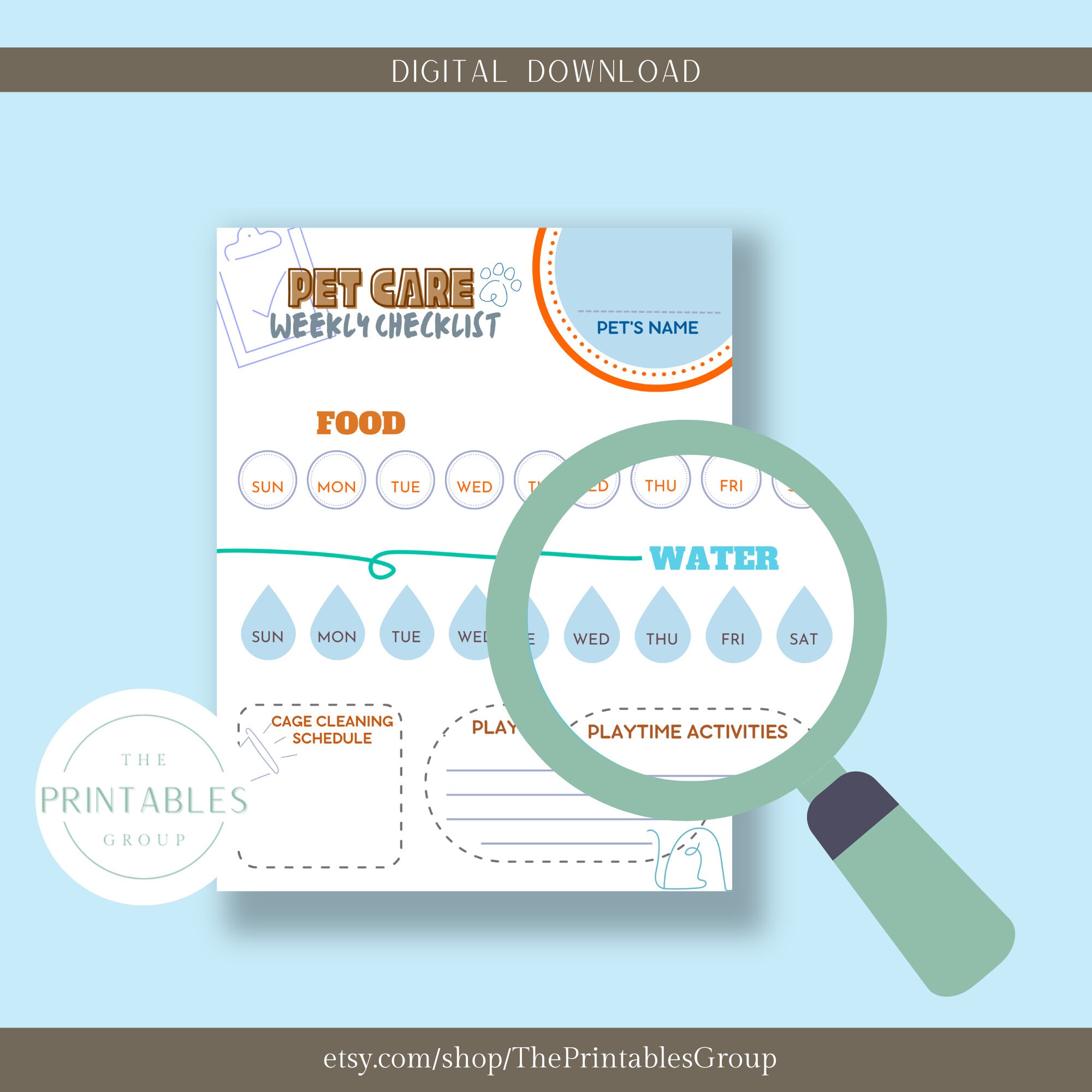 Pet Care Weekly Checklist Printable, Animal Grooming Schedule, Pet ...