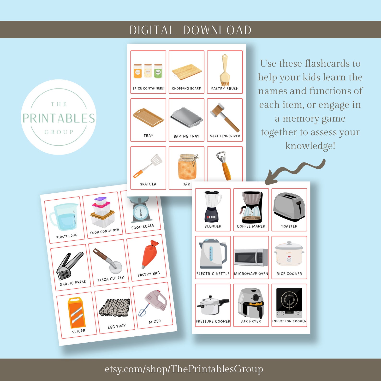 Kitchen Flashcards Printable | Cooking Tools Printable Flashcards ...