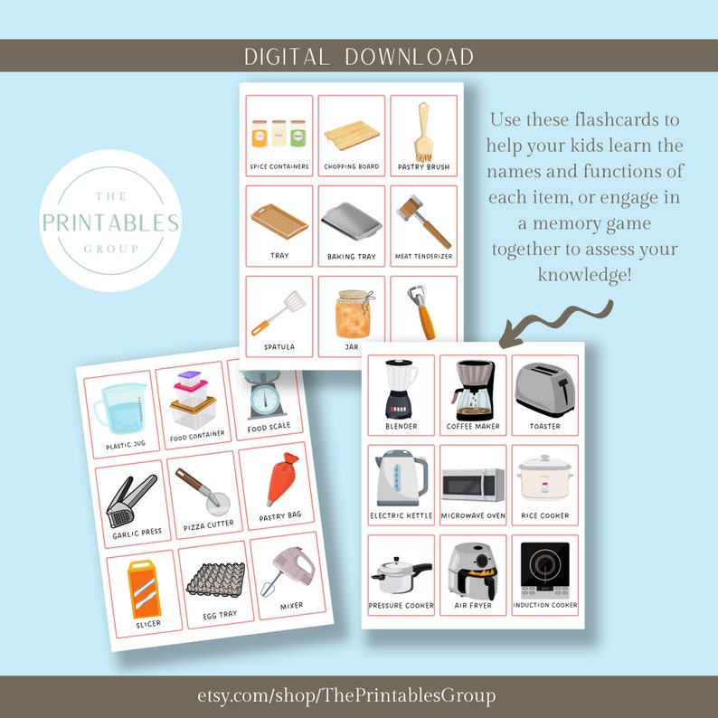 Kitchen Flashcards Printable | Cooking Tools Printable Flashcards ...