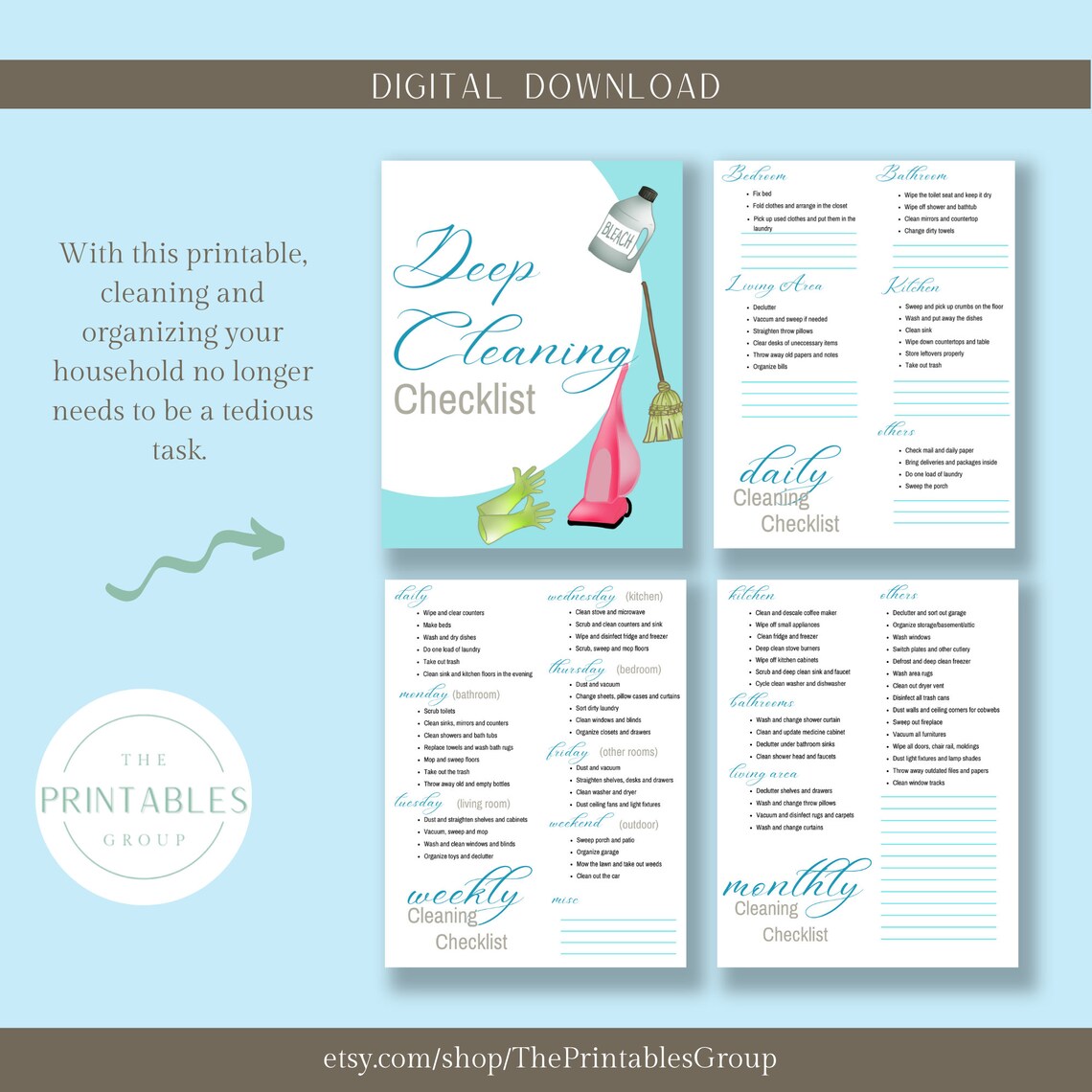 Deep Cleaning Checklist Printable Home Cleaning Schedule Guide General ...