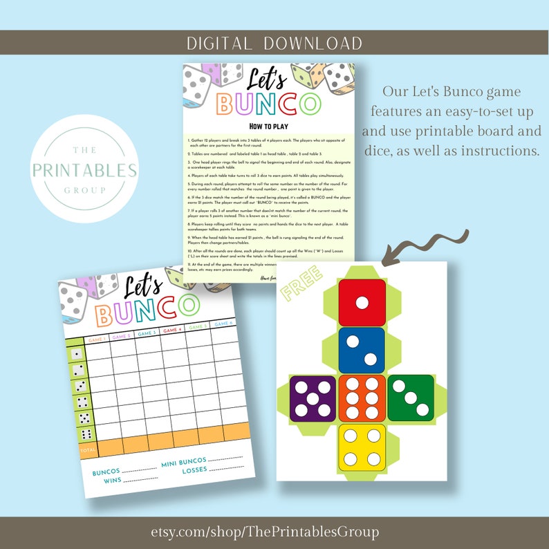 Let's Bunco Game Printable | Dice Party Game for Family and Friends ...