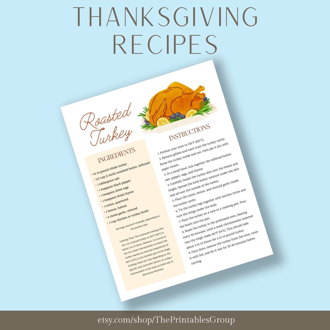 Set of 11 Thanksgiving Recipes Printable | Thanksgiving Menu Planner ...