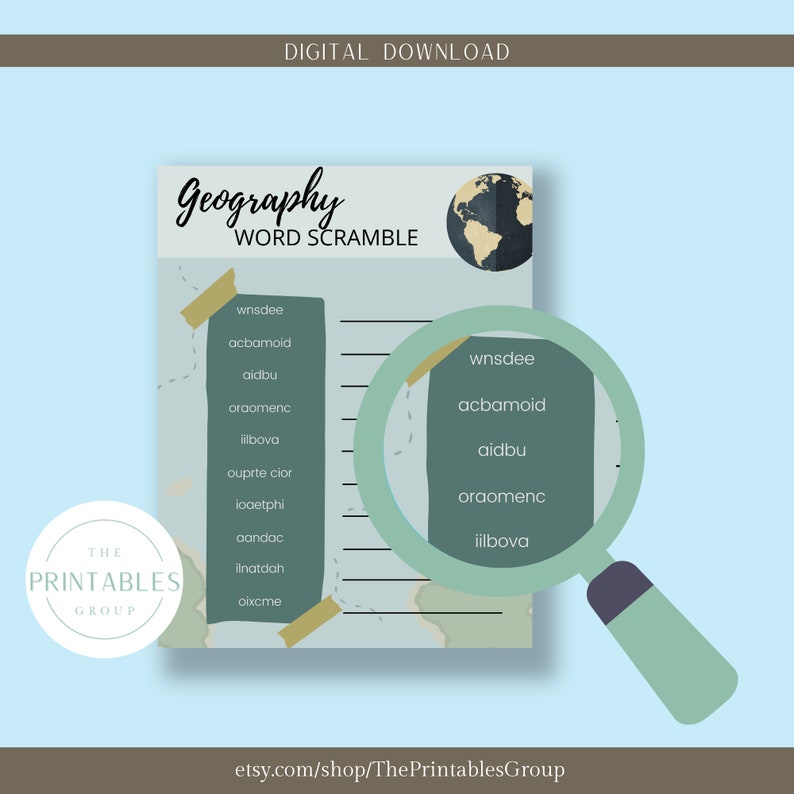 Word Game Pack Printable, Word Search Game, Geography Word Scramble ...