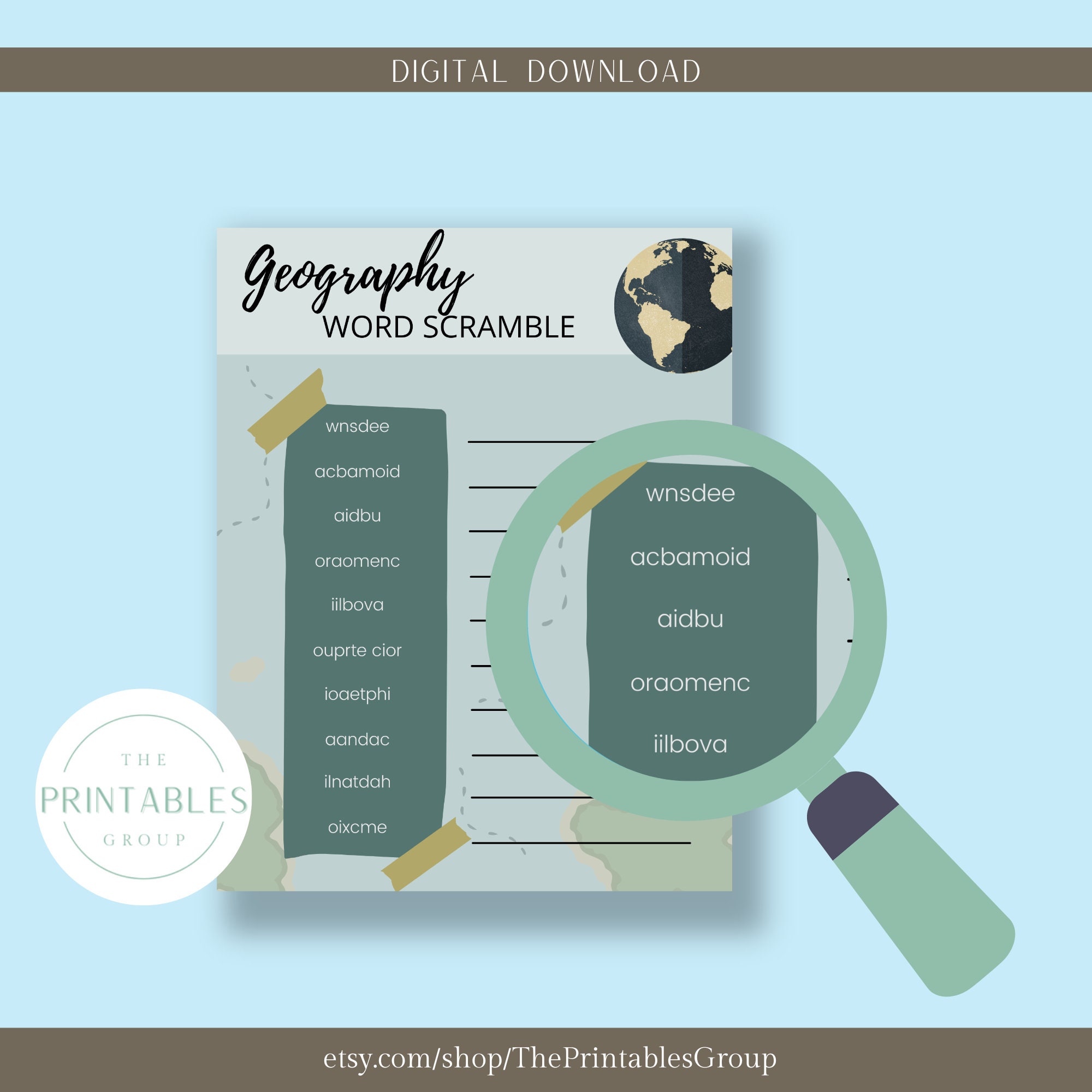 Word Game Pack Printable, Word Search Game, Geography Word Scramble ...