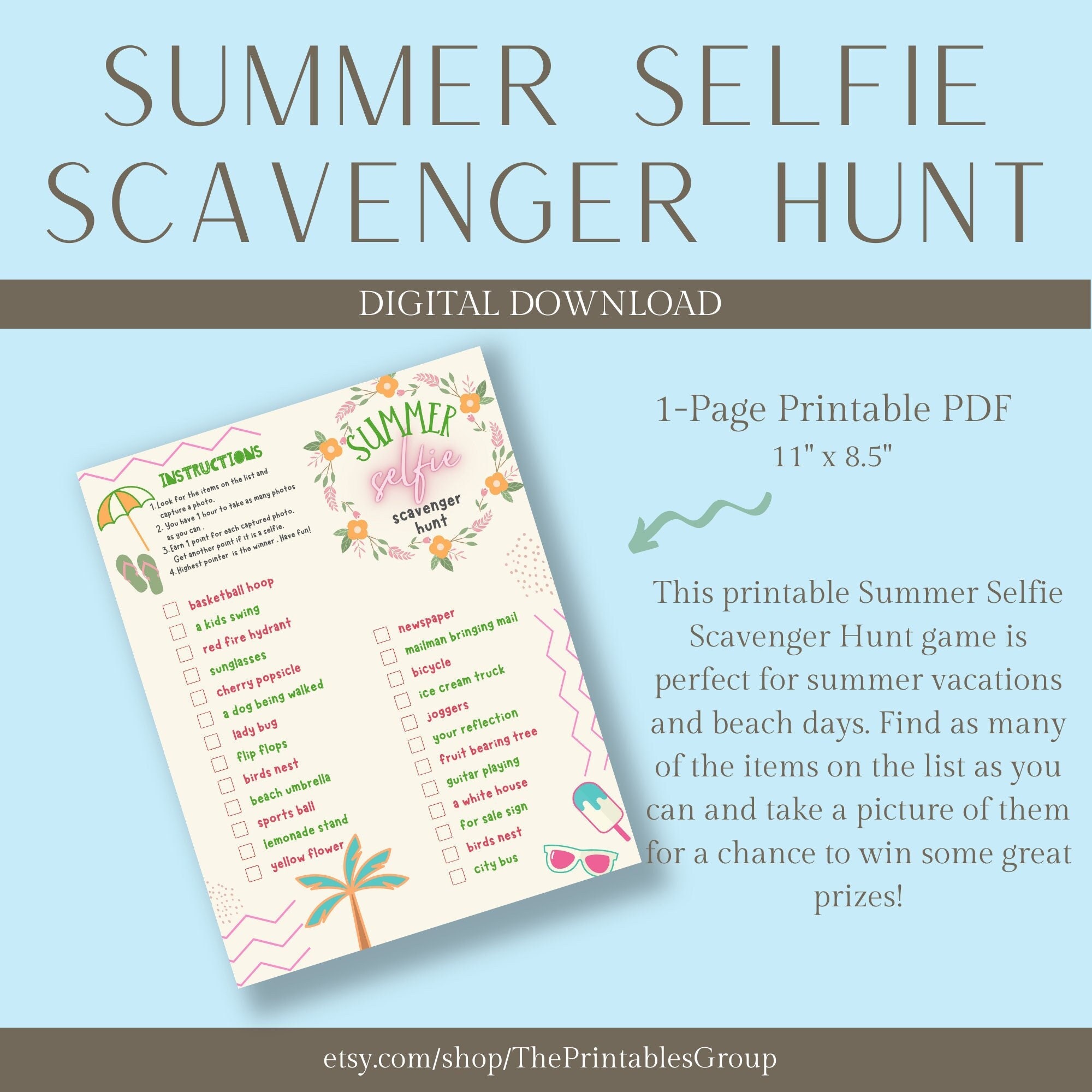 Fun in the Sun Scavenger Hunt, Outdoor Beach Activity for Kids ...