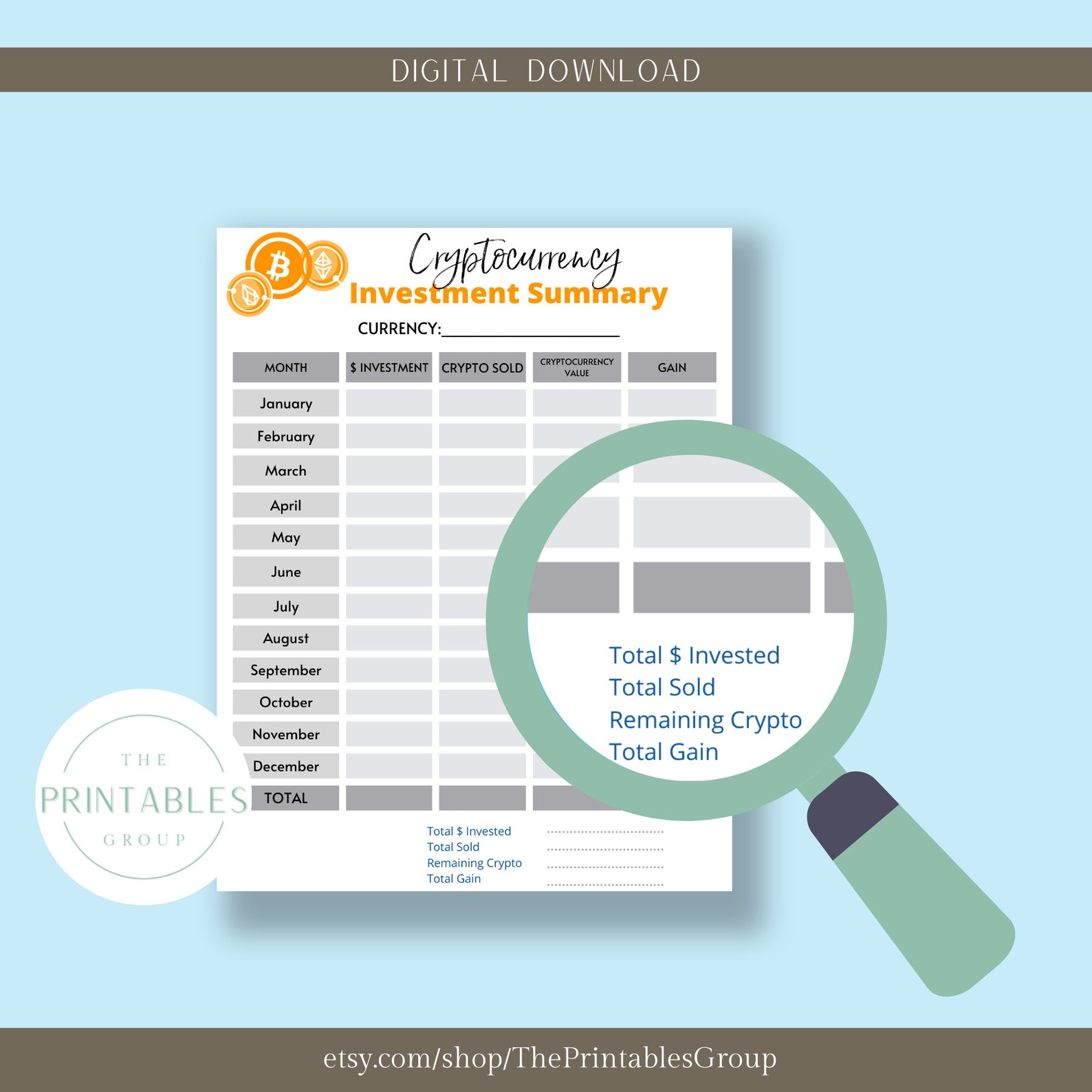 Cryptocurrency Investment Tracker Printable | Crypto Portfolio ...
