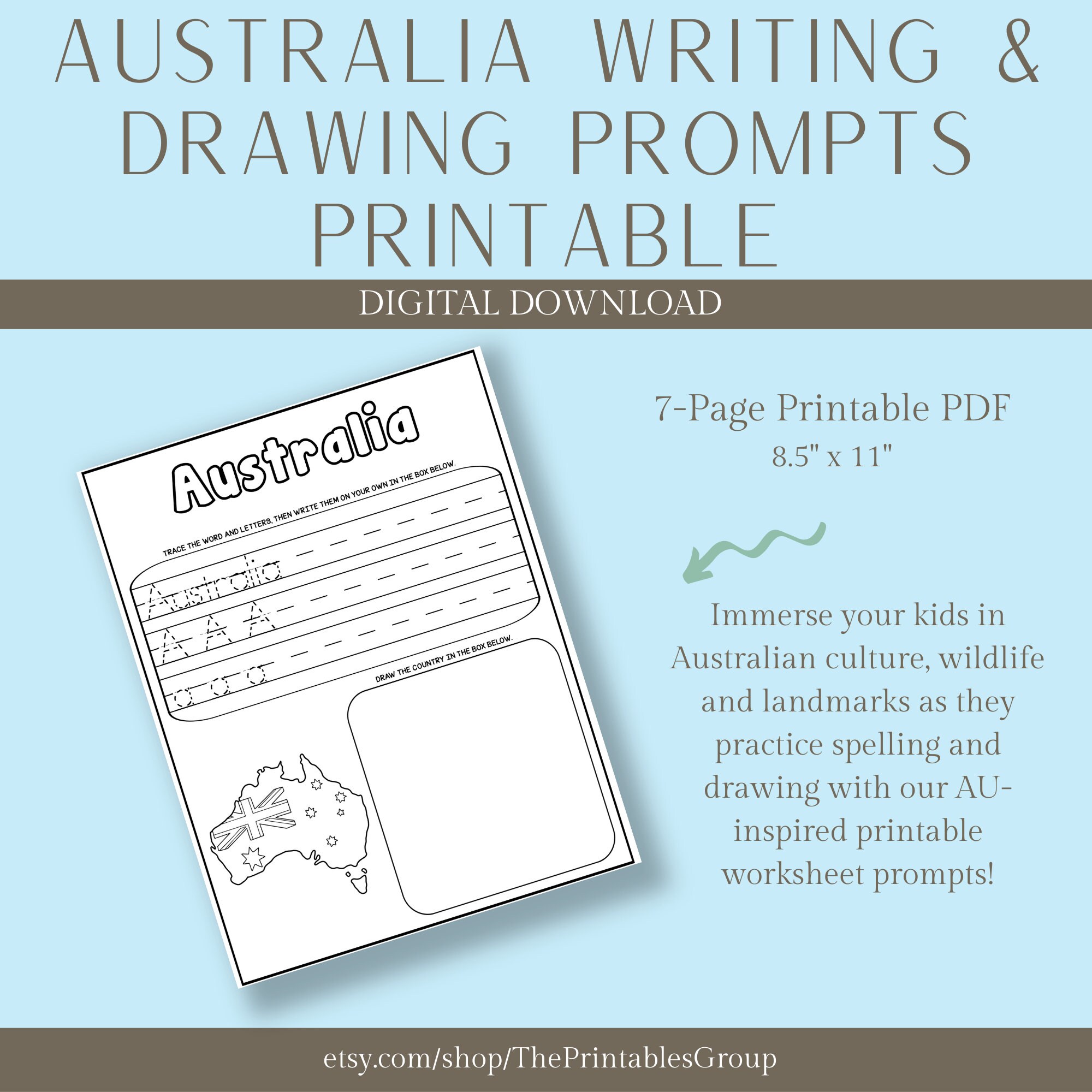 Australia Writing and Drawing Prompts Printable, Australia-themed ...