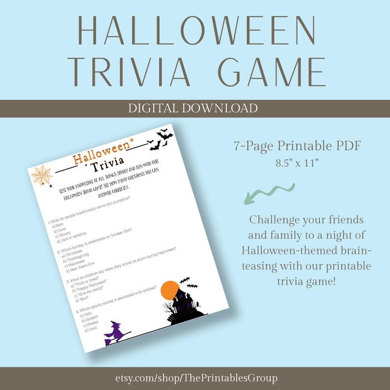 Halloween Trivia Game Printable, Halloween Party Games, Adult Game ...