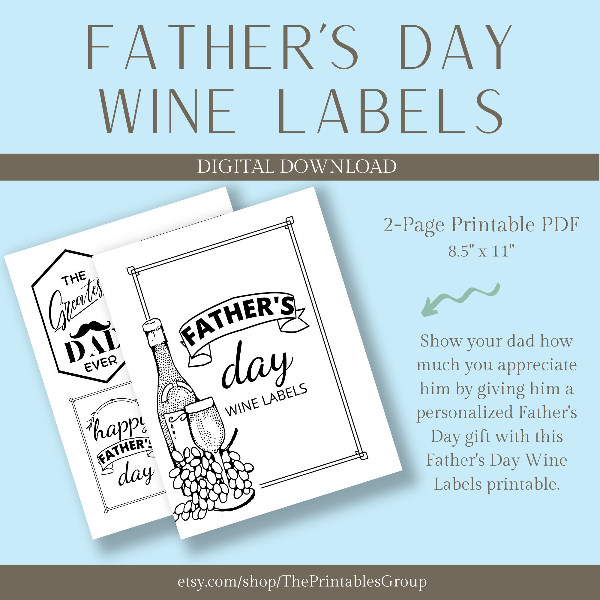 Father's Day Wine Labels Printable, Set of 4 Wine or Beer Label ...