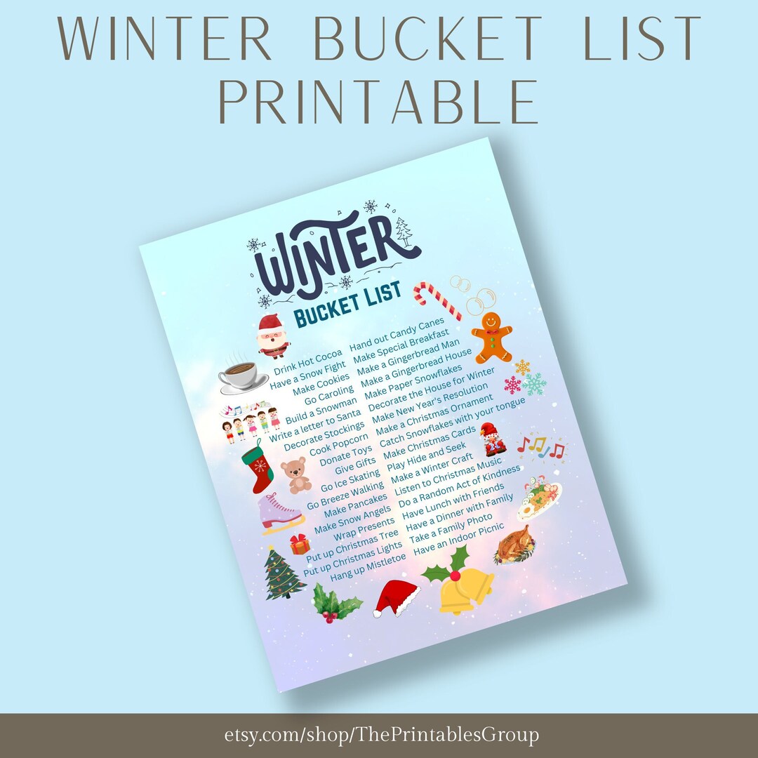 Winter Bucket List Printable | Christmas Bucket List | Winter List of ...