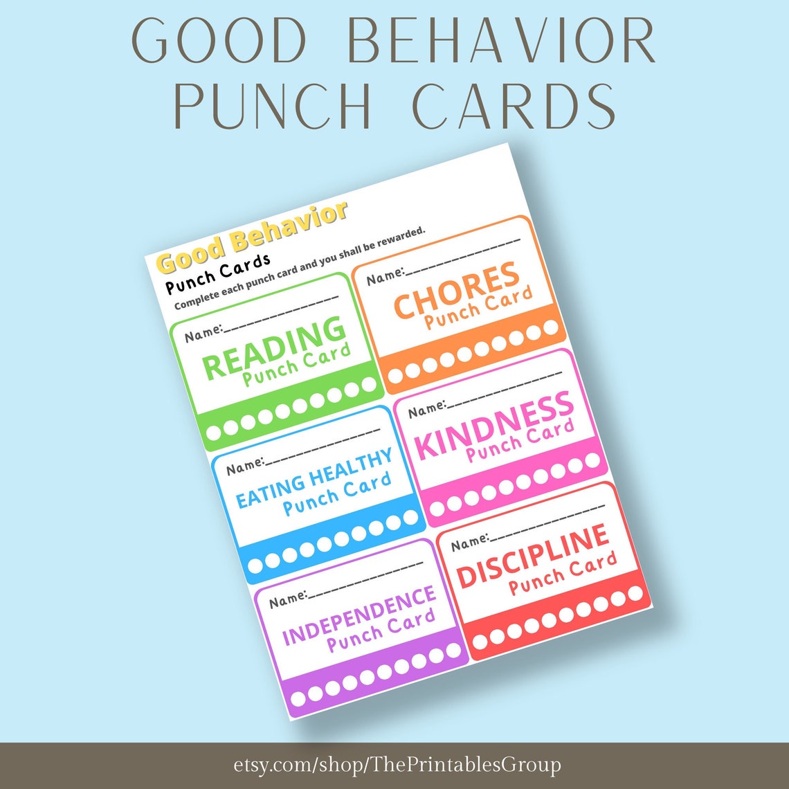 Good Behavior Punch Card Printable, Printable Behavior Tracker, Punch ...