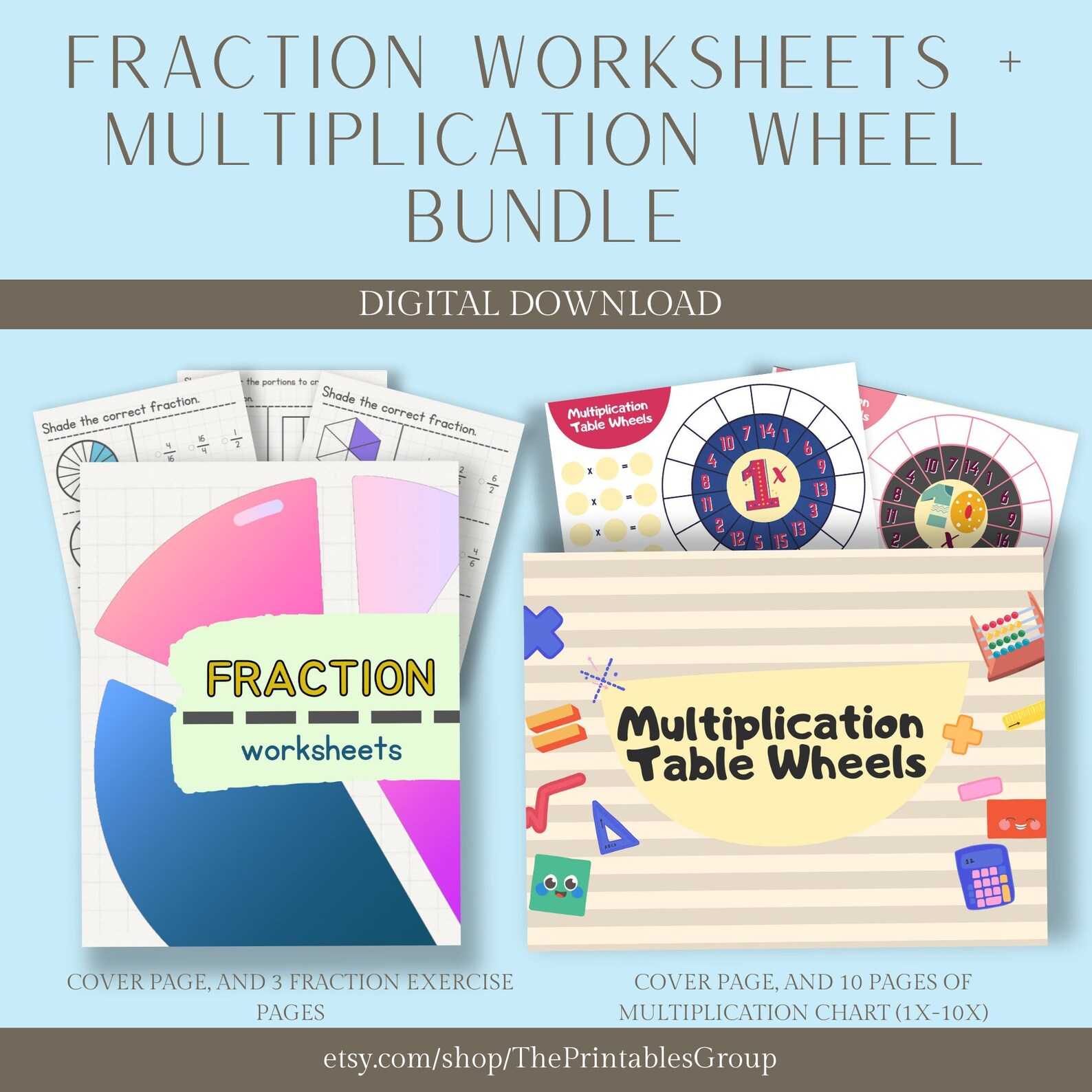 Math Printable Educational and Games Bundle Fraction - Etsy