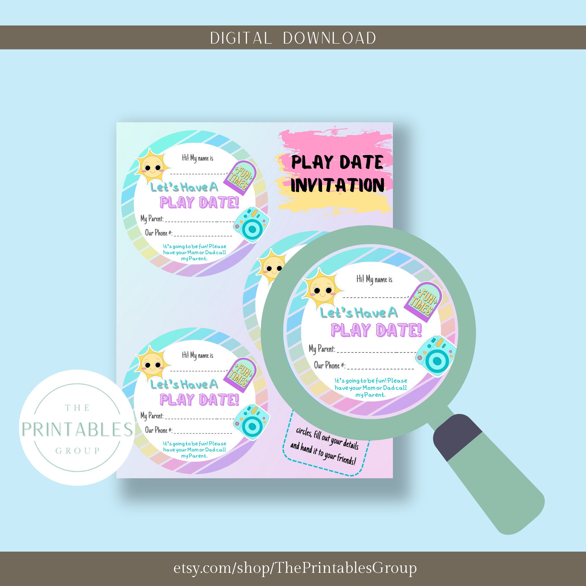 Play Date Invitation Printable | Rainbow Pastel Play Date Cards | Kids ...