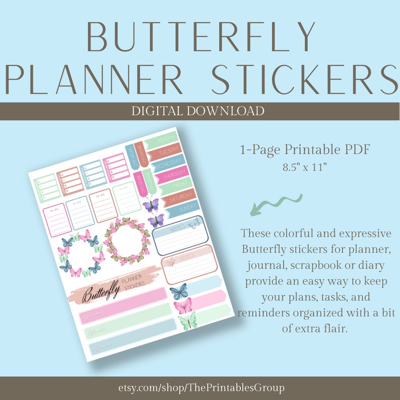 Butterfly Planner Stickers Printable Butterflies Diary - Etsy
