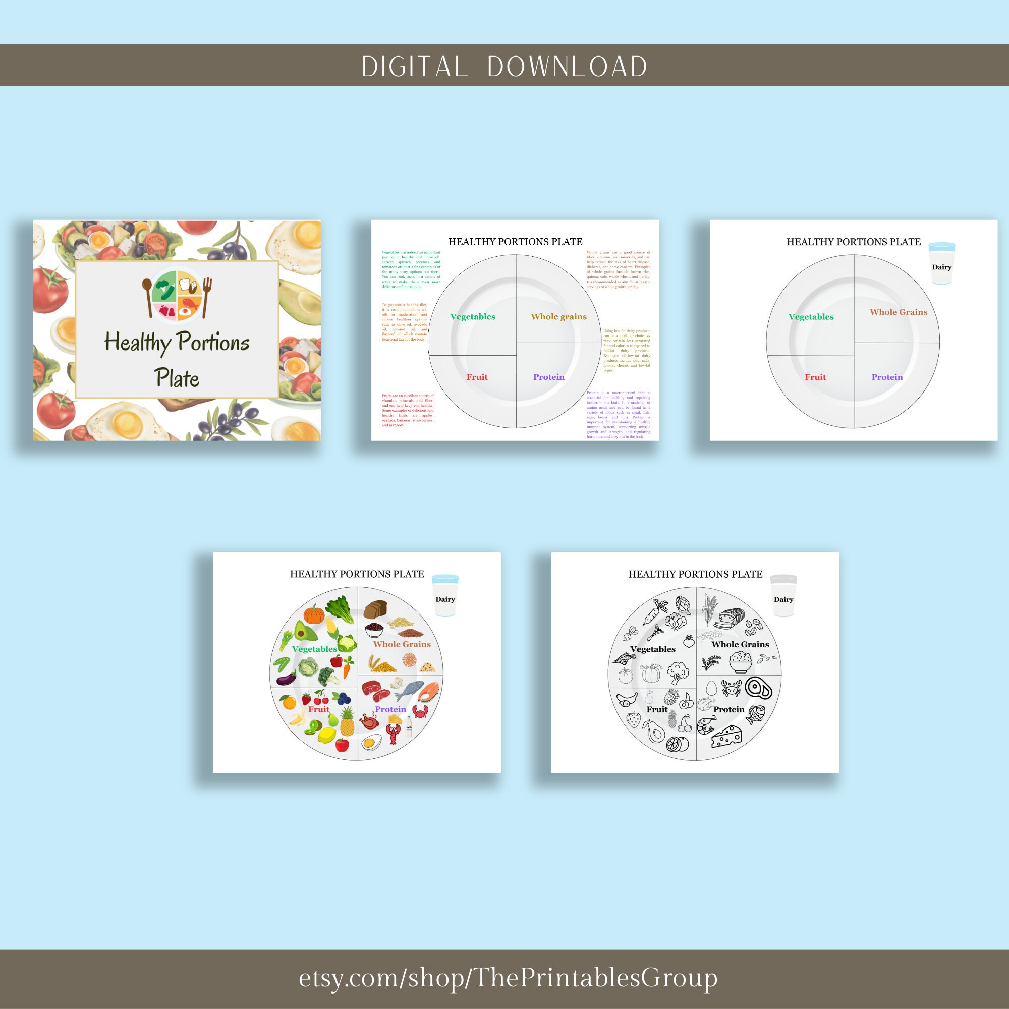 Healthy Portions Plate Printable | Healthy Eating Tracker | Healthy ...