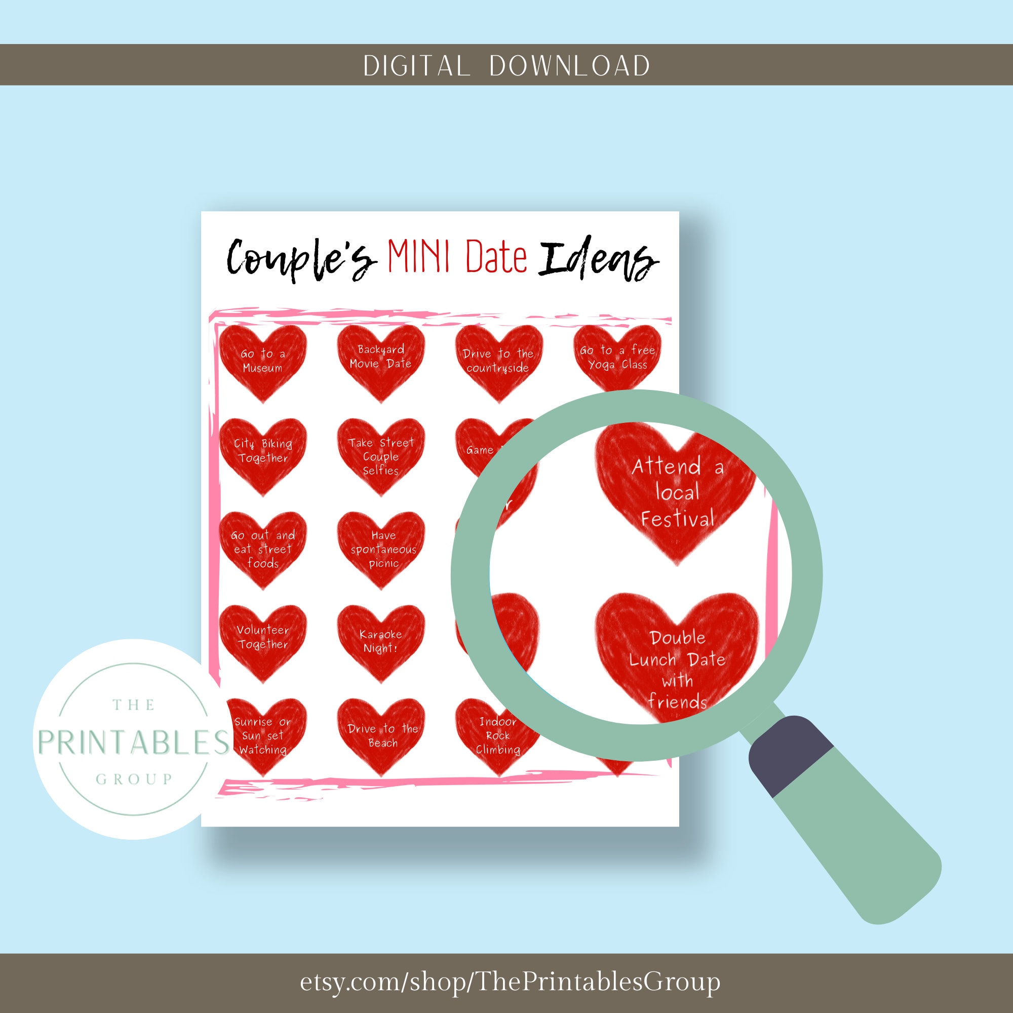Couple's Mini Date Ideas Printable | Valentines Date Night List ...