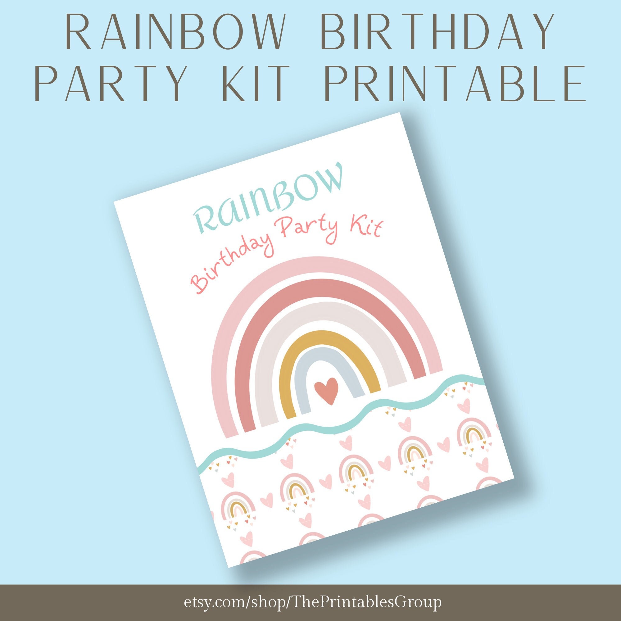 Rainbow Birthday Party Kit Printable Pastel Rainbow Party Pack Bundle ...