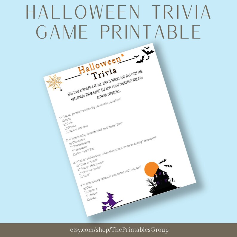 Halloween Trivia Game Printable, Halloween Party Games, Adult Game ...