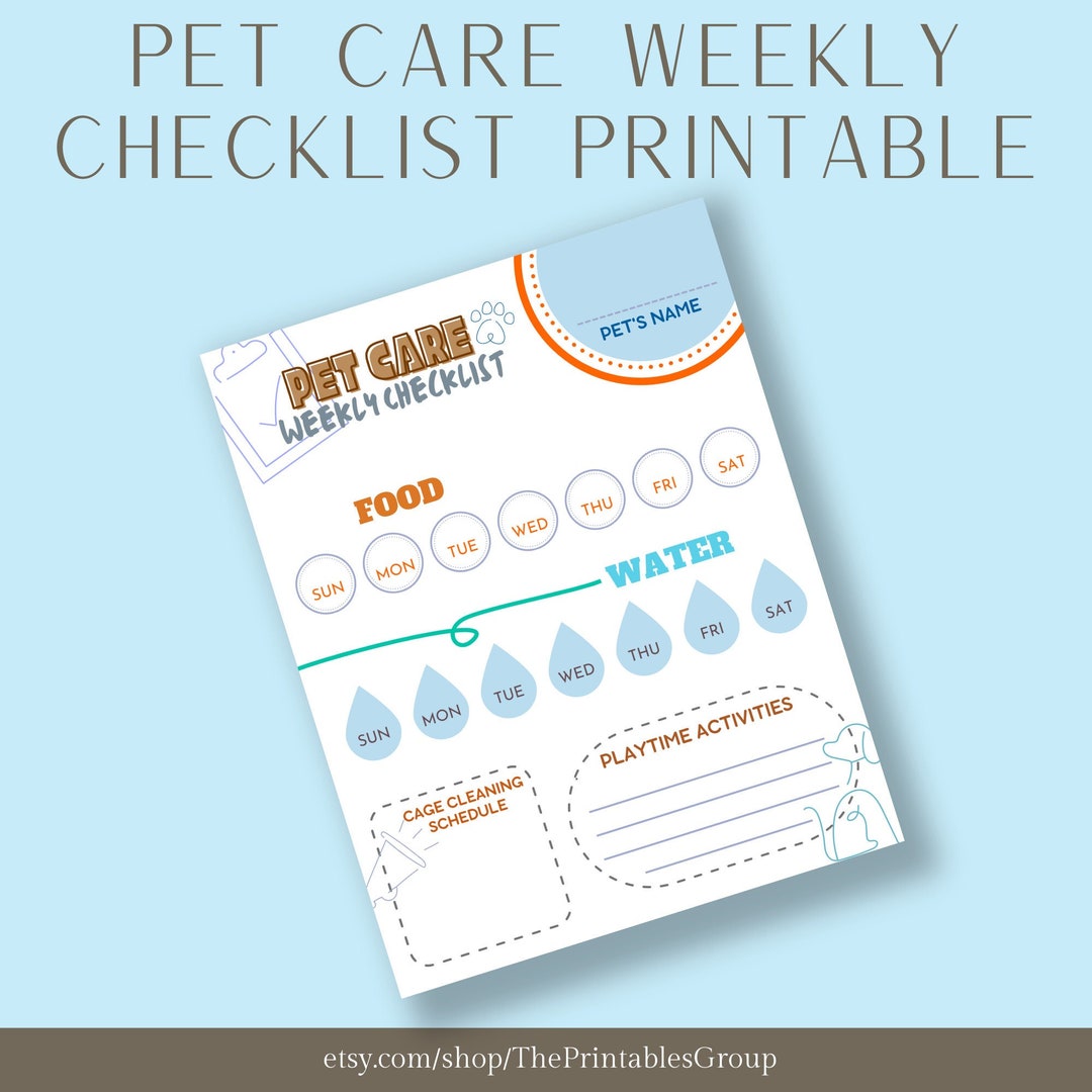 Pet Care Weekly Checklist Printable, Animal Grooming Schedule, Pet ...