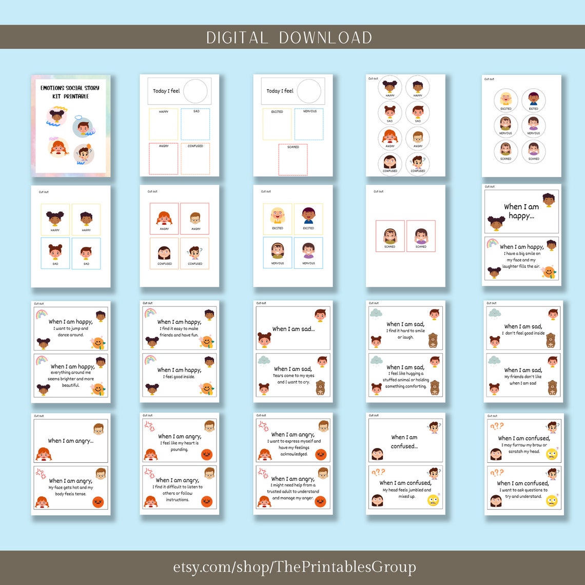 Emotions Social Story Kit Printable Feelings Flashcards - Etsy