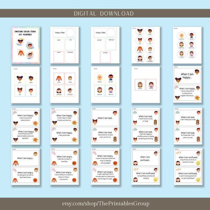 Emotions Social Story Kit Printable Feelings Flashcards - Etsy