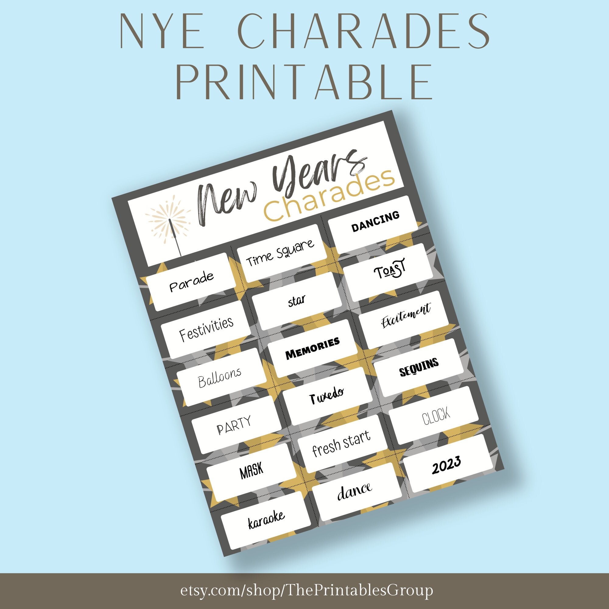 New Years Eve Charades Printable, NYE Charades Game, New Year Party ...