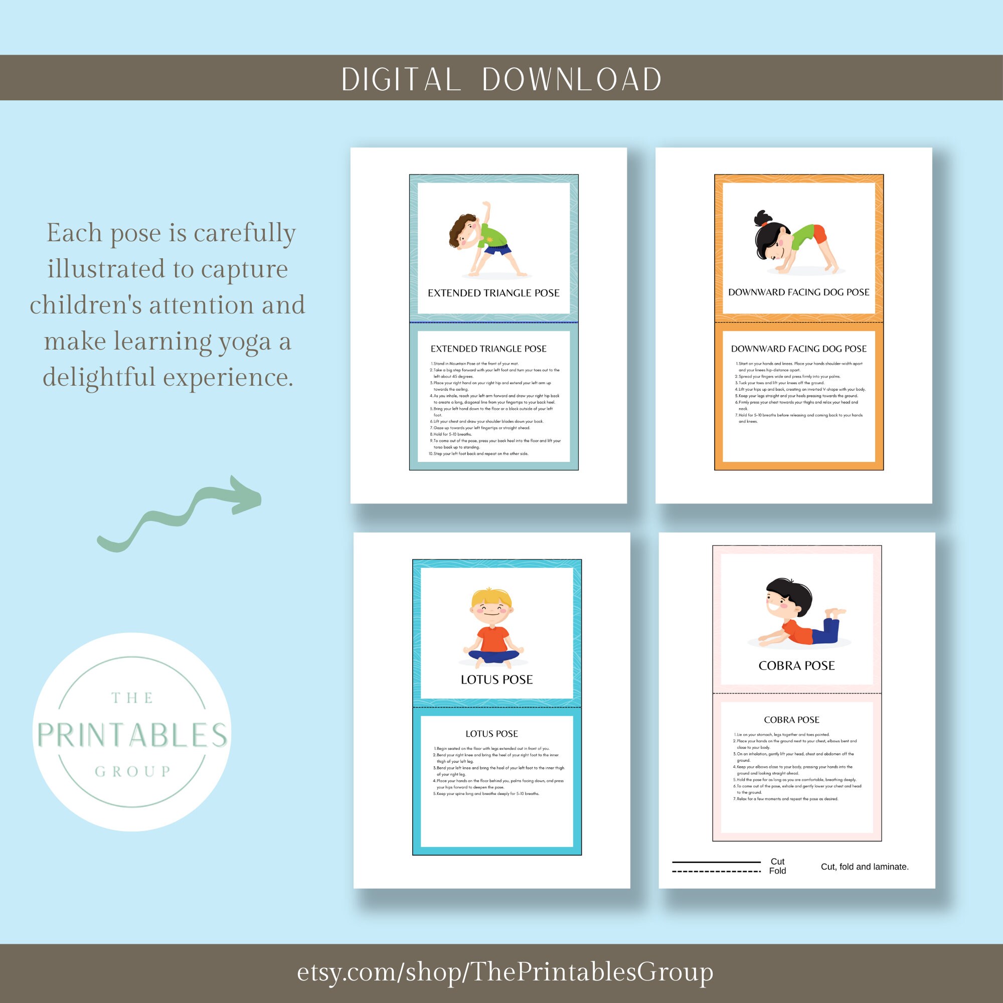 Kids Yoga Flashcards Printable, Yoga Learning Cards for Kids, Childrens ...