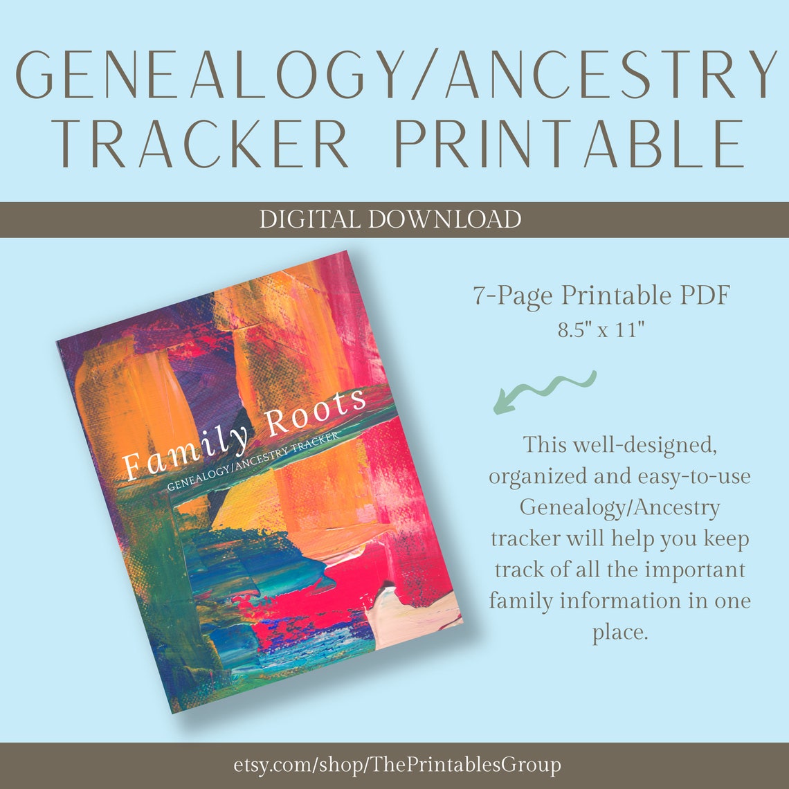 Genealogy and Ancestry Tracker Printable, Family History Record Book ...