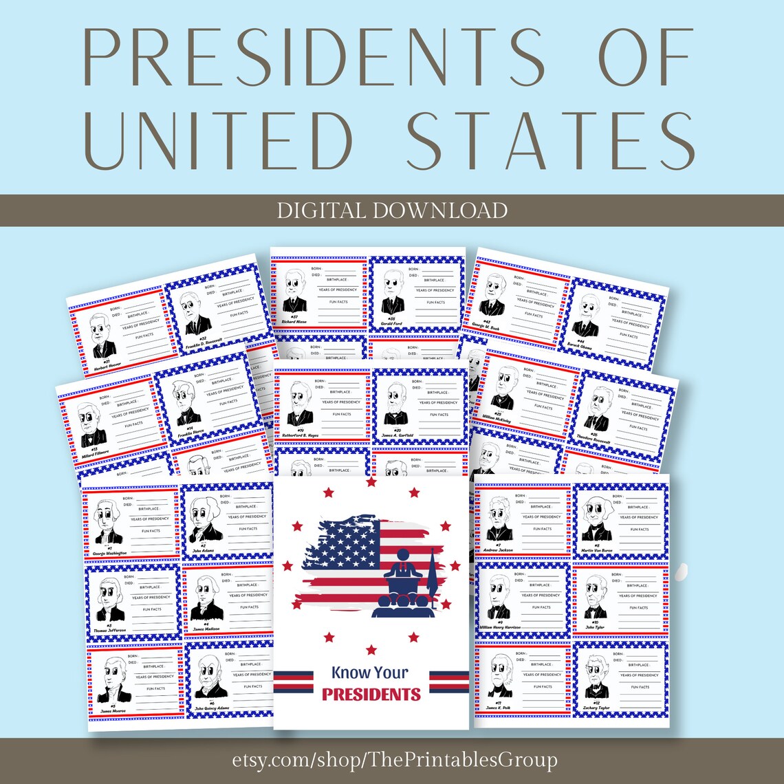 Know Your Presidents Printable | 46 USA Presidents | American History ...