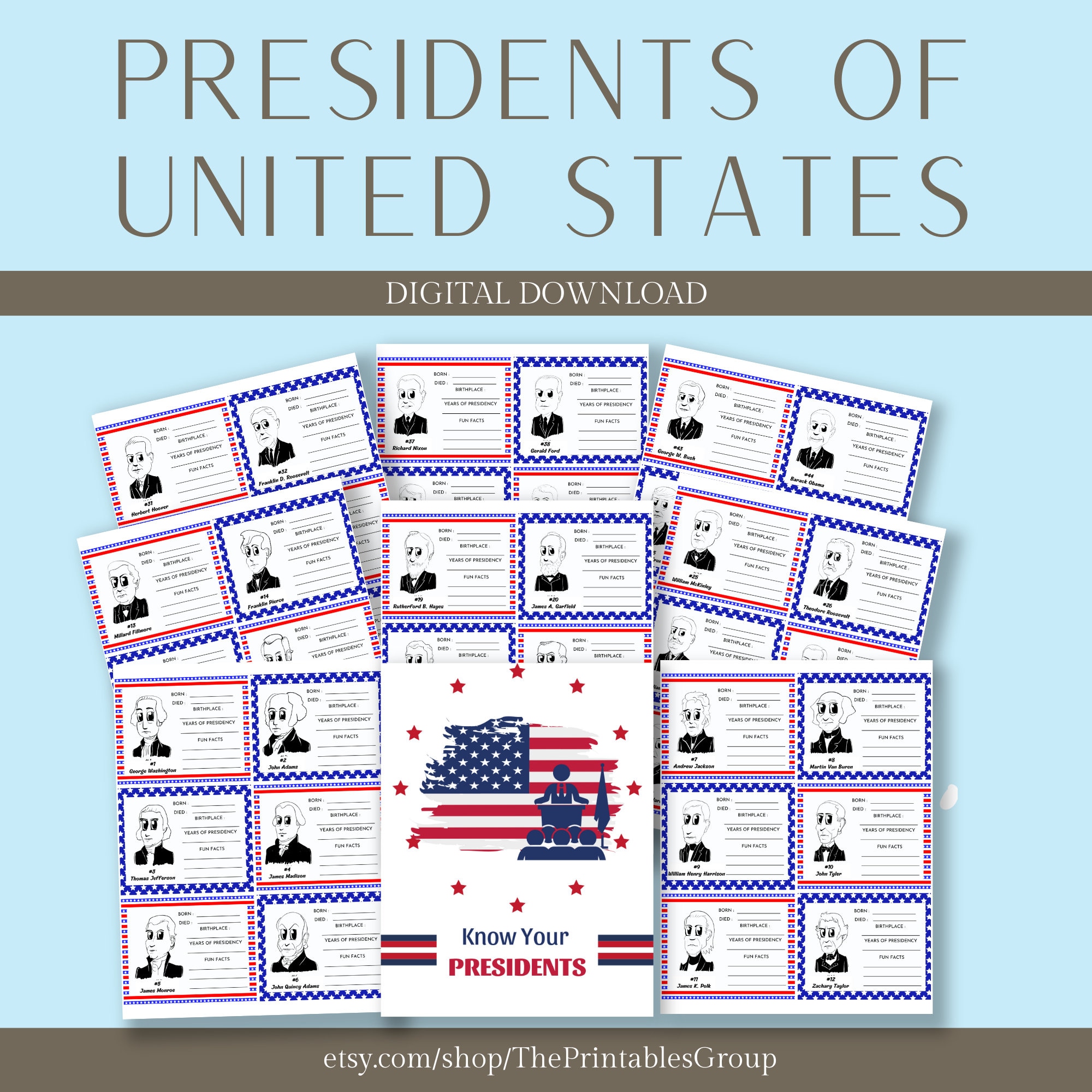 Know Your Presidents Printable | 46 USA Presidents | American History ...