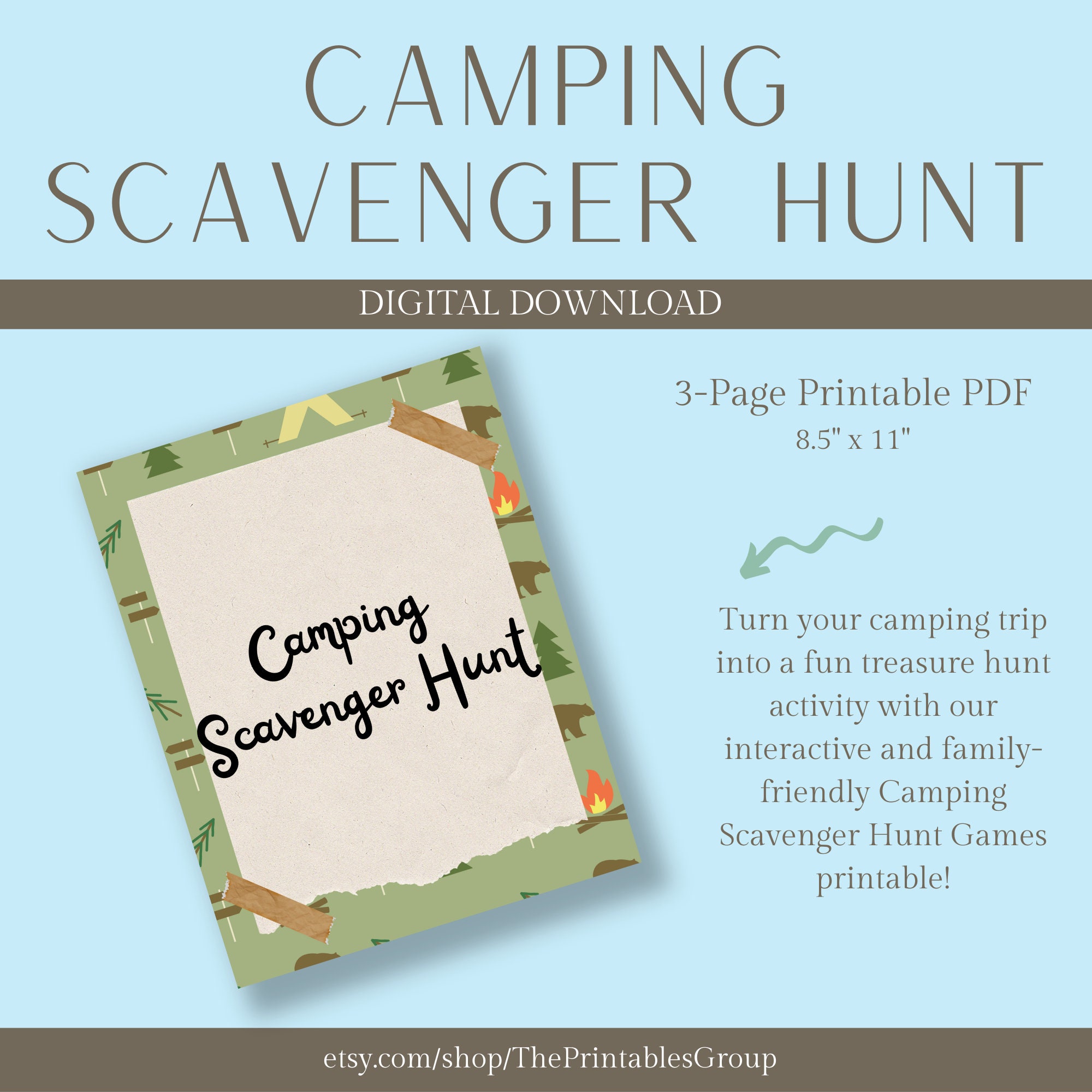 Camping Scavenger Hunt Printable, Nature-themed Family Games, Fun ...