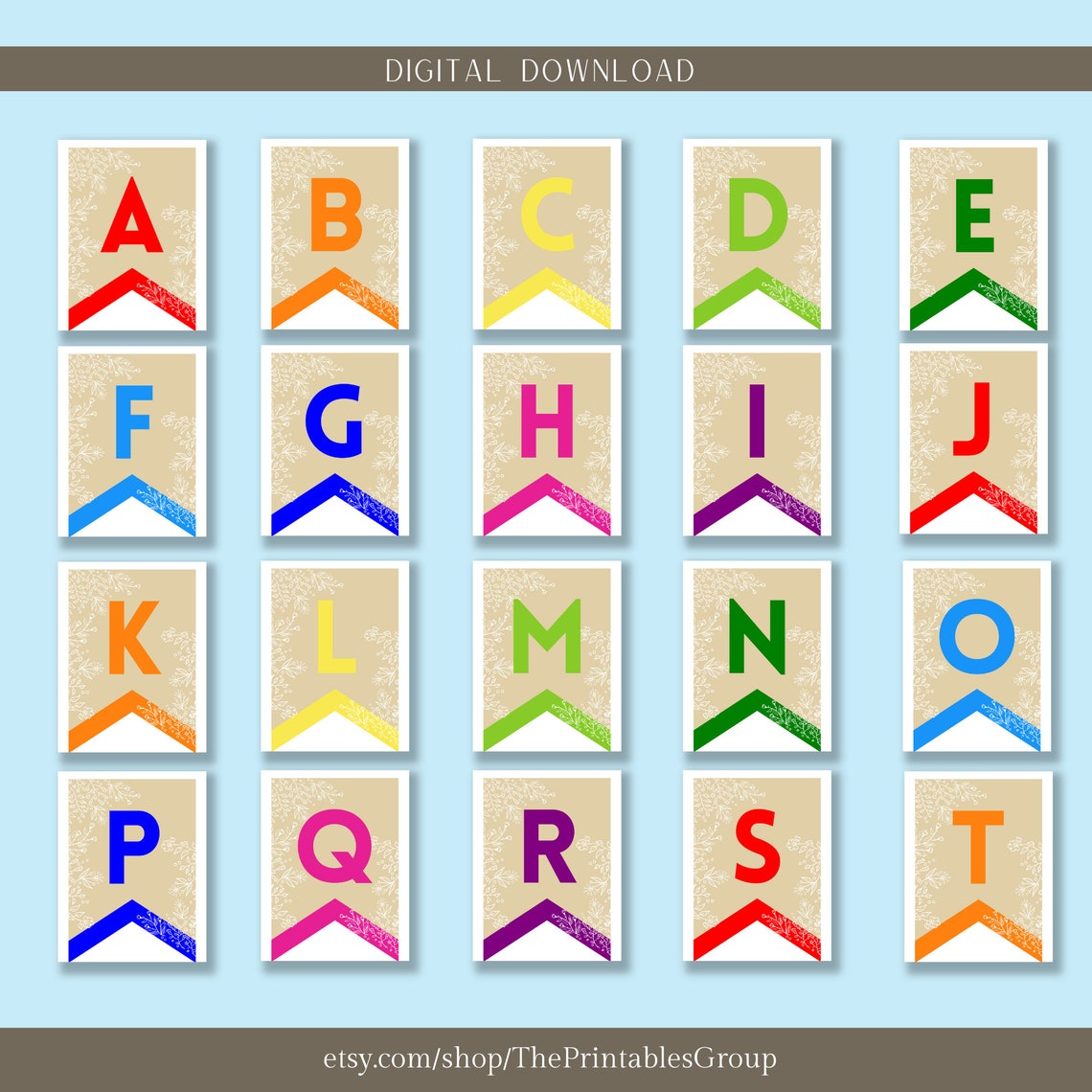 Alphabet Banner Printable, A-Z Rainbow Buntings, ABC Cards Letter Flags ...