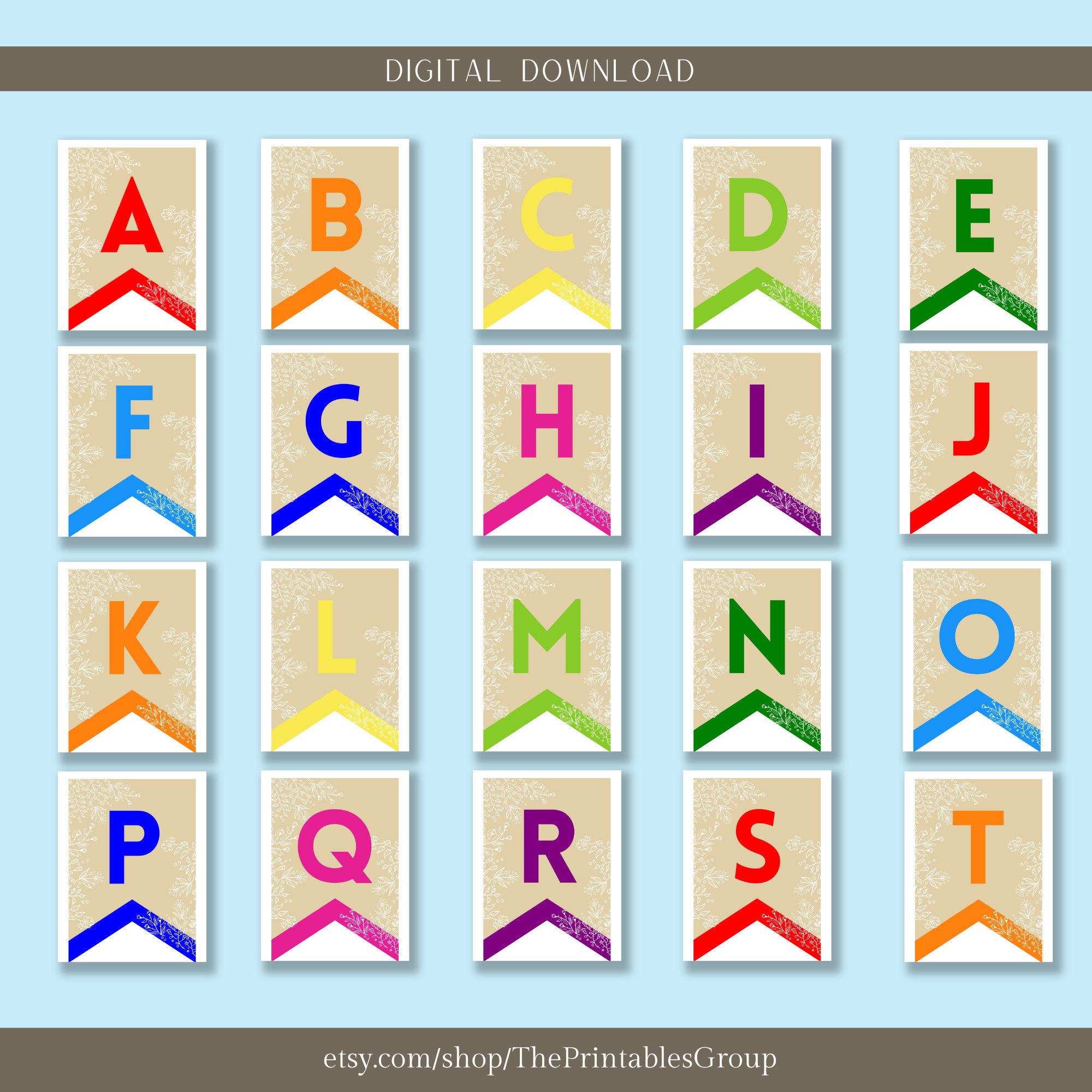 Alphabet Banner Printable, A-Z Rainbow Buntings, ABC Cards Letter Flags ...