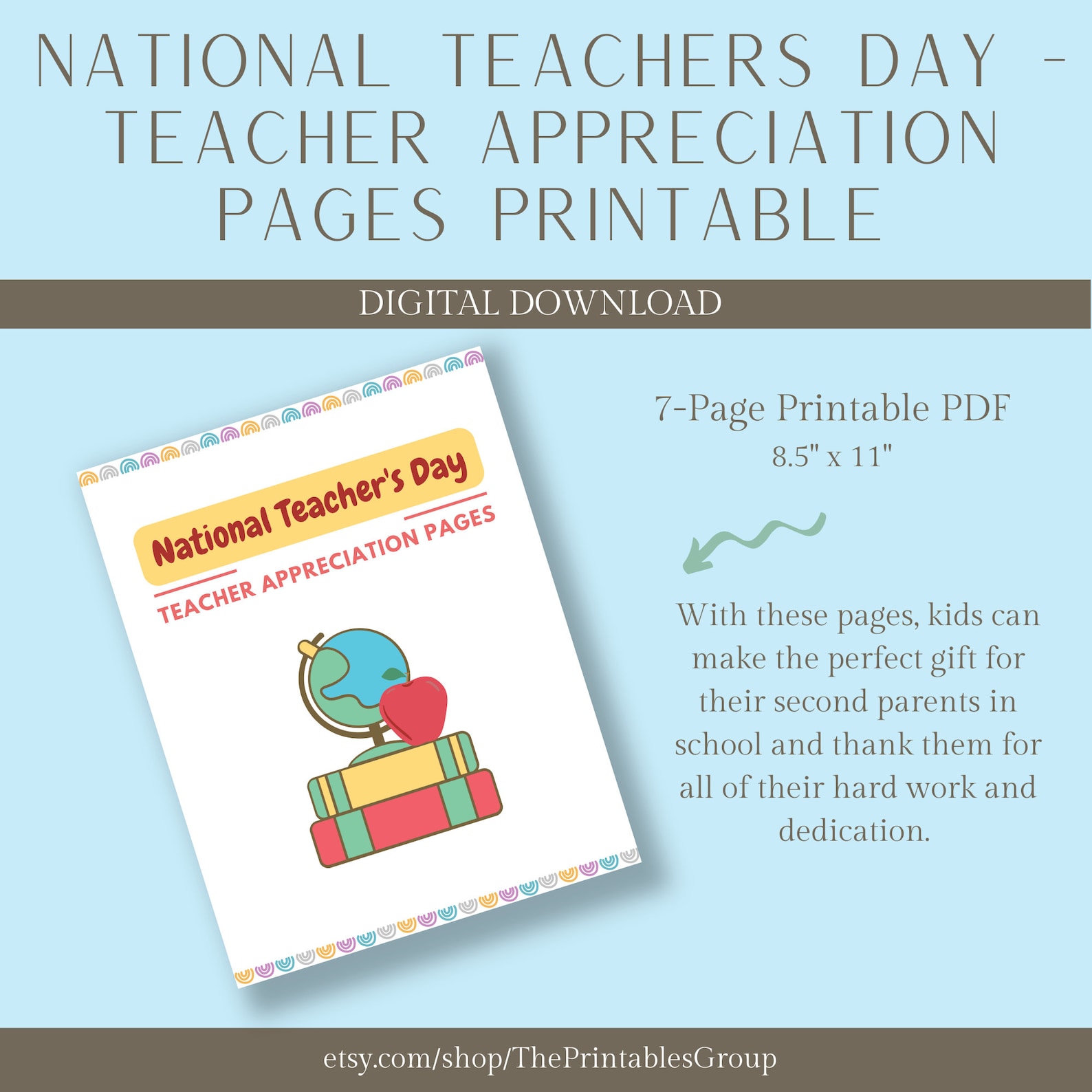 Teacher Appreciation Pages Printable, National Teachers Day, Thank You ...