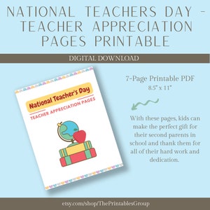 Teacher Appreciation Pages Printable, National Teachers Day, Thank You ...