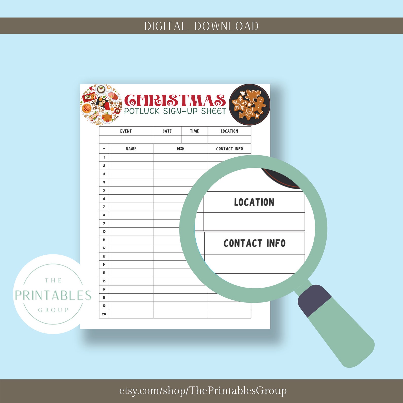Christmas Potluck Sign up Sheet Printable | Family, Friends and Office ...