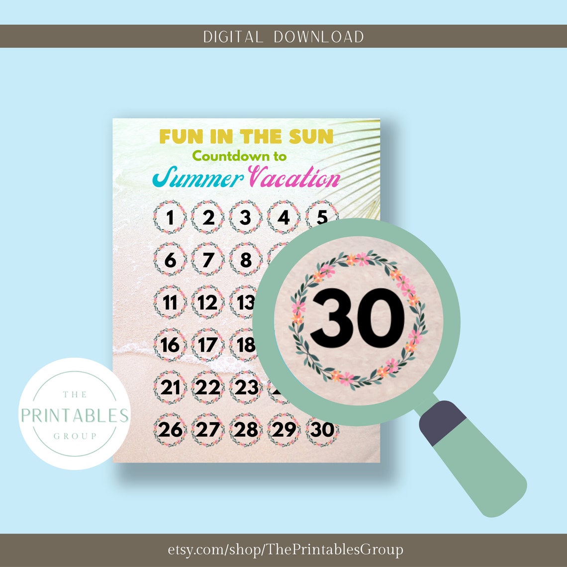 30 Days of Summer Countdown Planner, Summer Fun Days Countdown Board ...