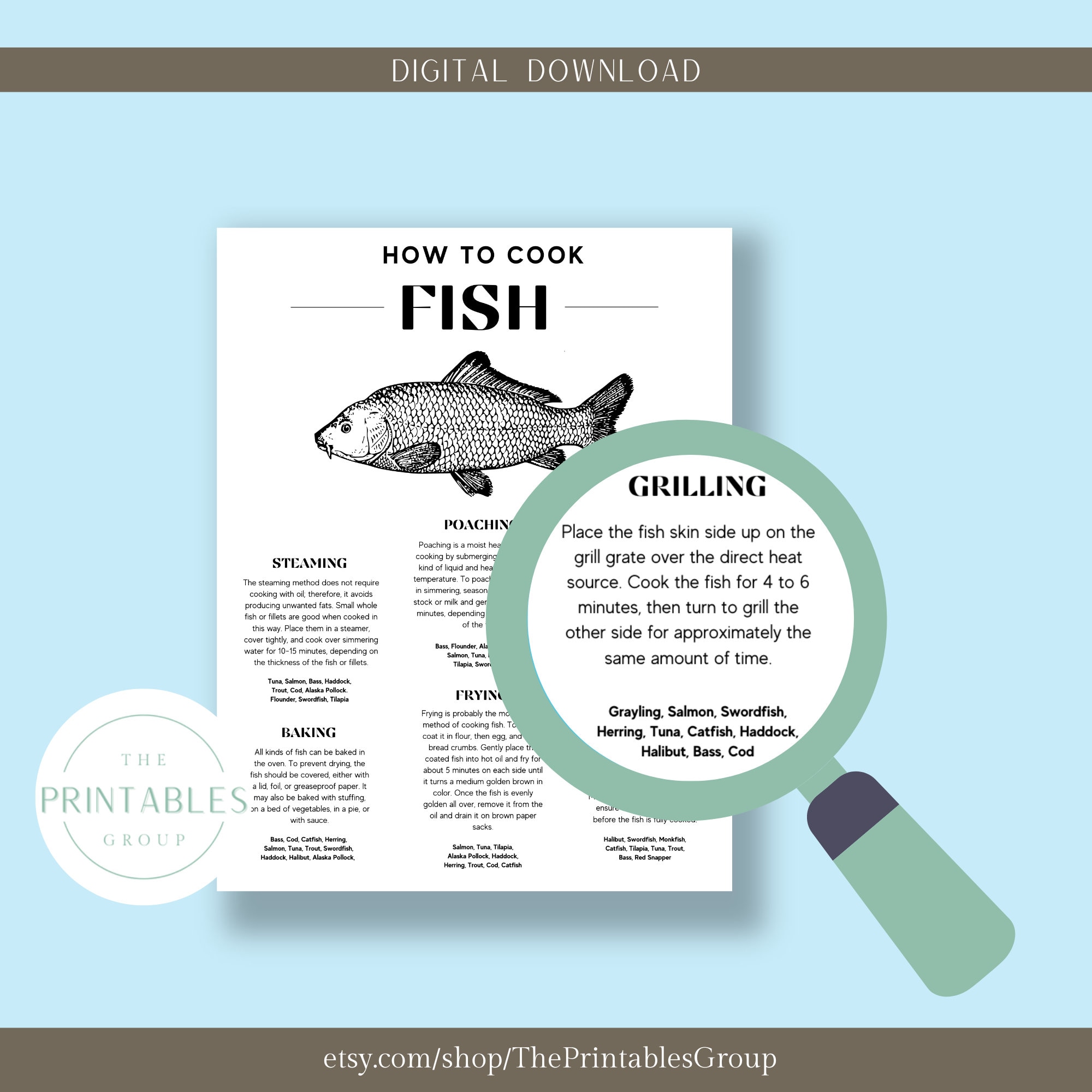 How to Cook Fish Printable, Fish Cooking Guide, Illustrated Fish ...