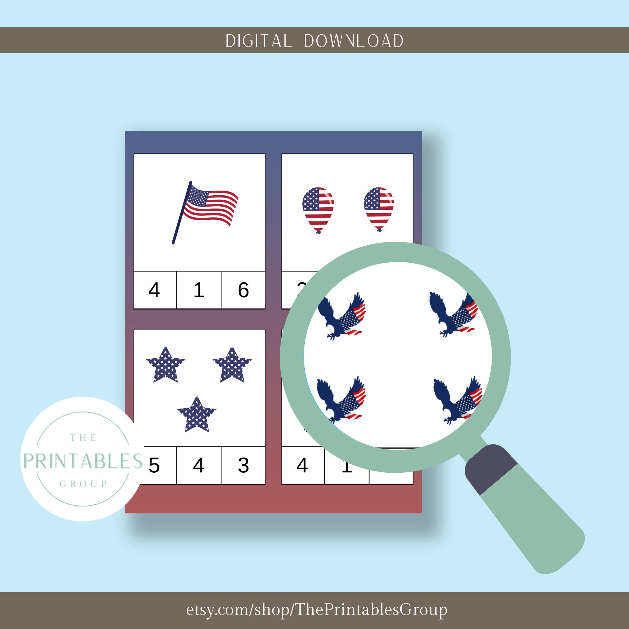 Memorial Day Count & Clip Cards Printable, Patriotic Games, Counting ...