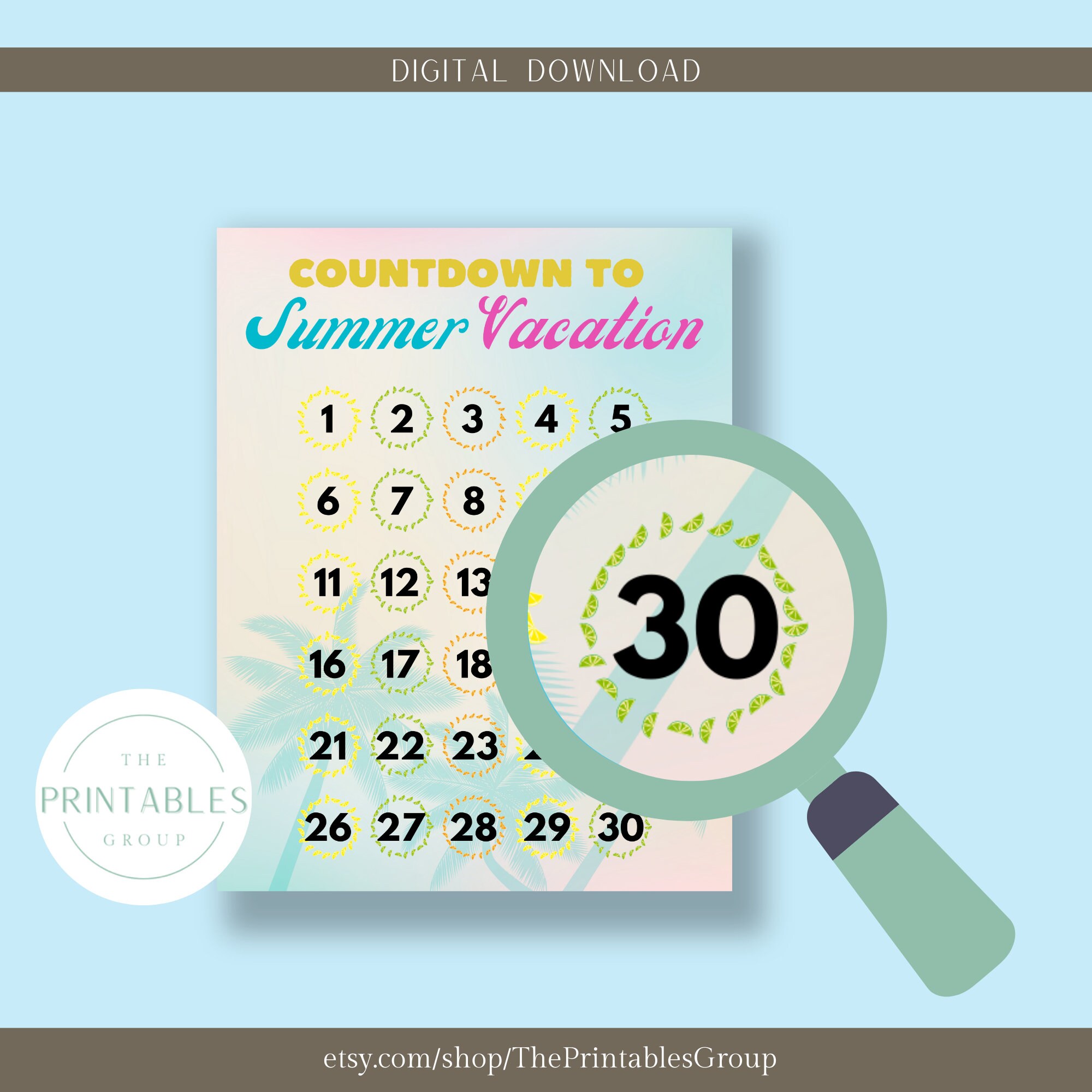 Countdown to Summer Vacation Printable | Summer Time Countdown Calendar ...