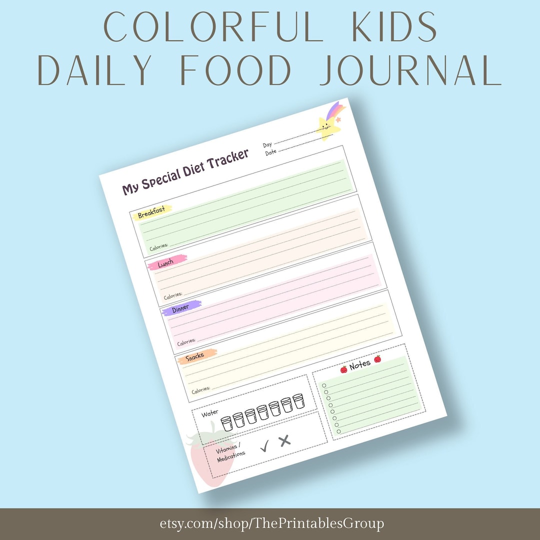 Kids Daily Food Journal Printable | Healthy Eating Tracker for Kids ...