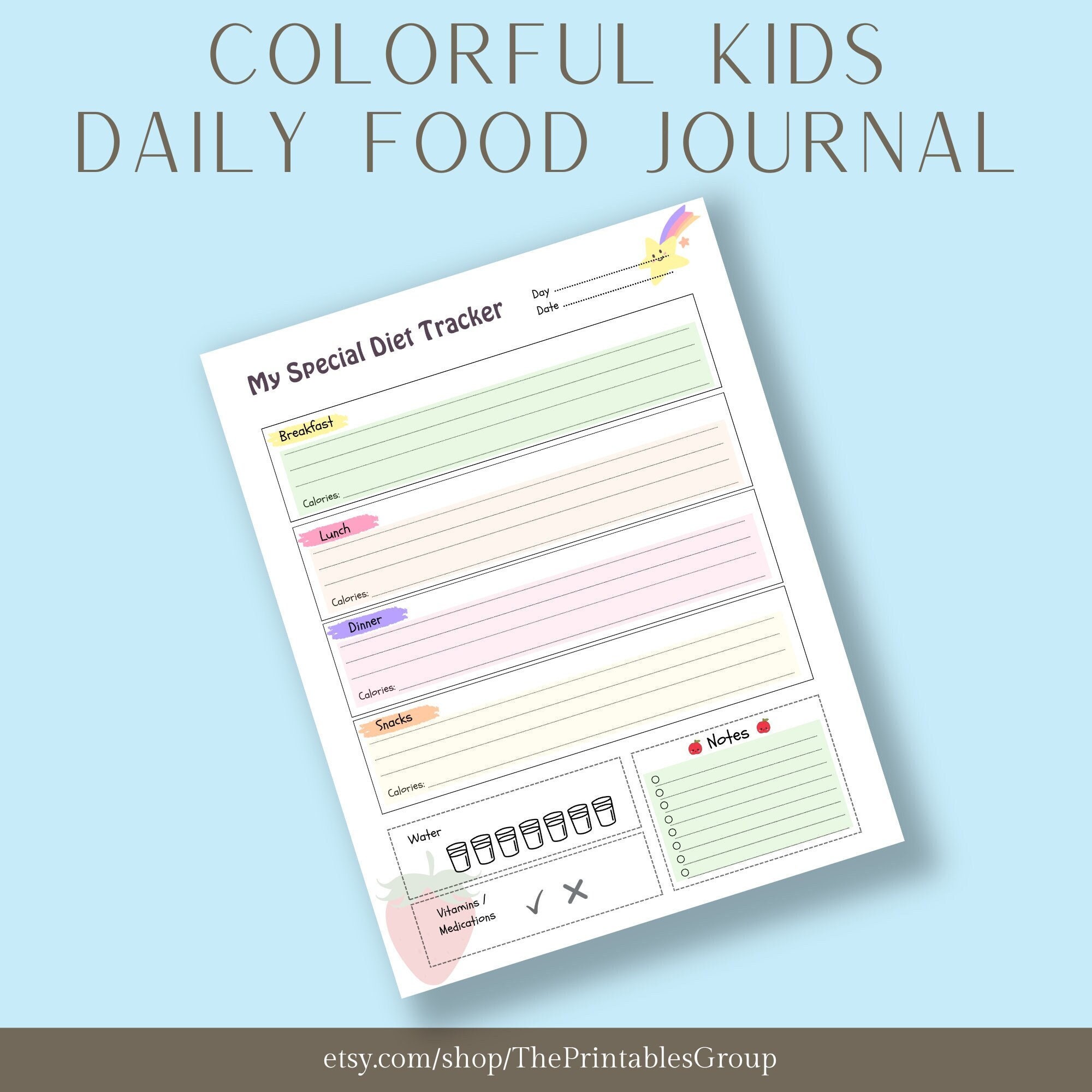 Kids Daily Food Journal Printable | Healthy Eating Tracker for Kids ...