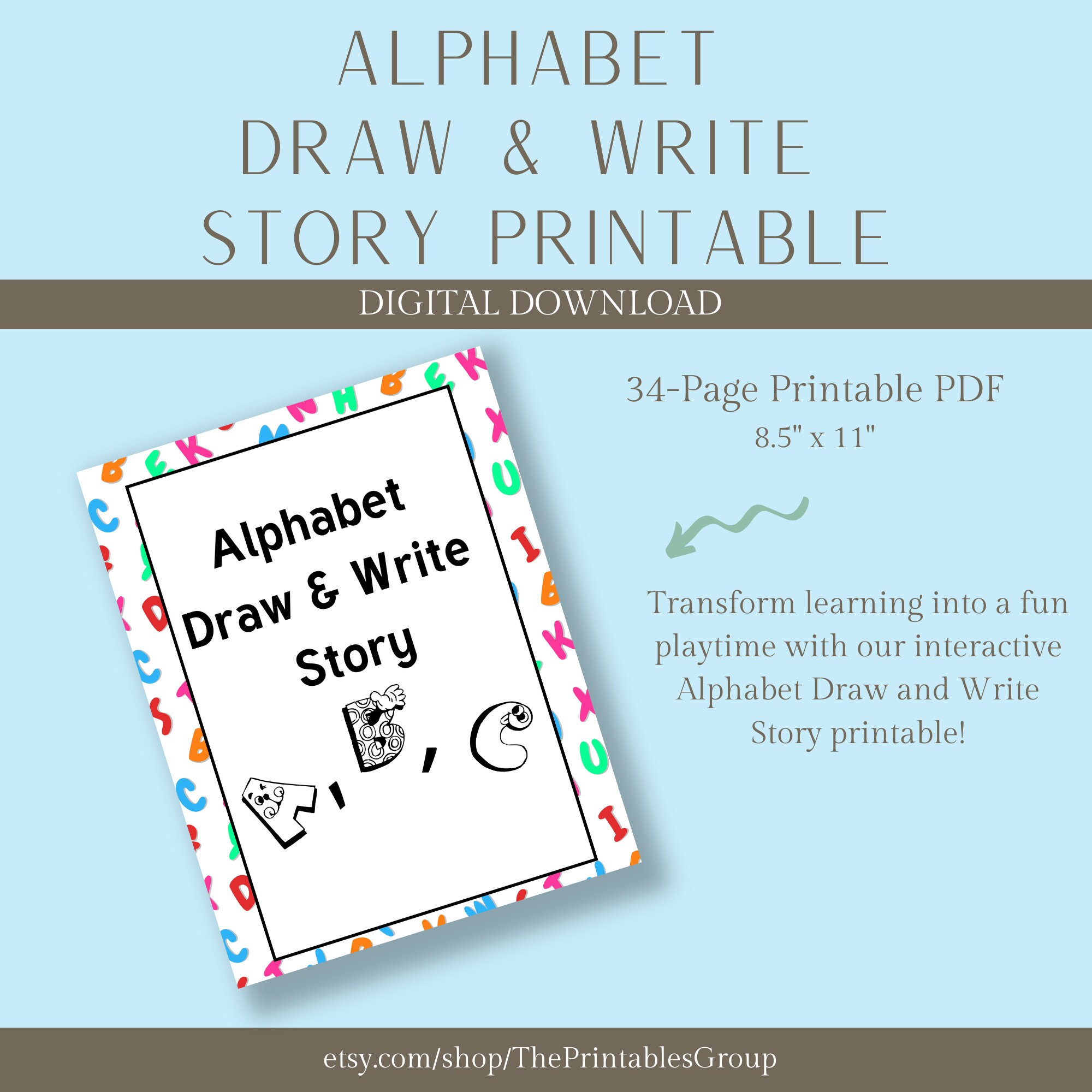 Alphabet Draw and Write Story Printable Creative Alphabet Learning ABC ...