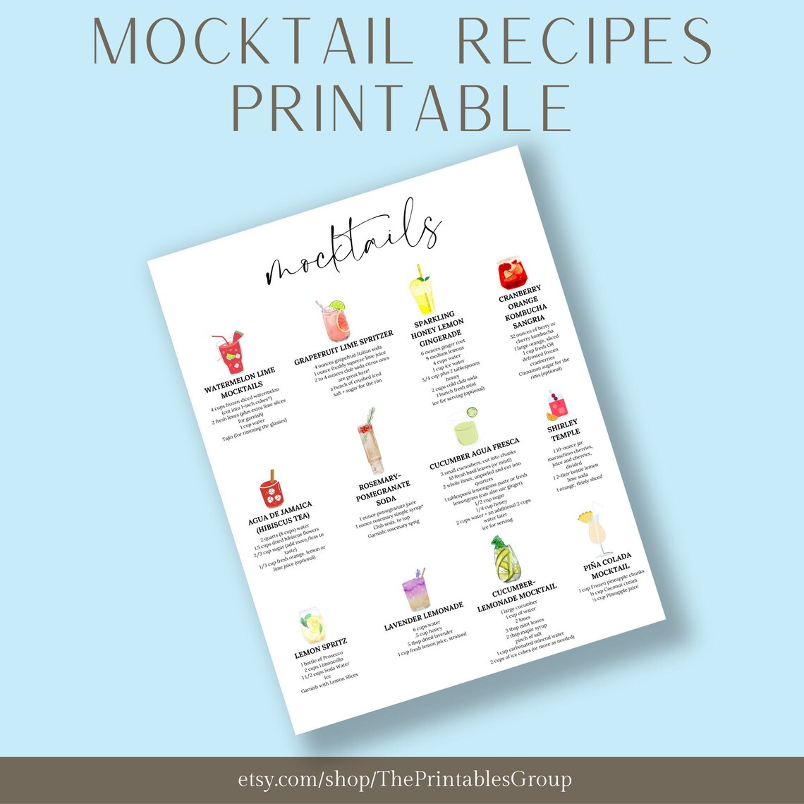 Mocktail Recipes Printable Cocktail Alternatives Recipe Instructions ...