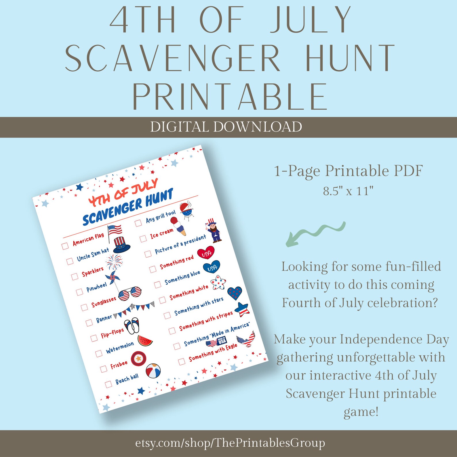 4th of July Scavenger Hunt Printable | Patriotic Theme Family Activity ...