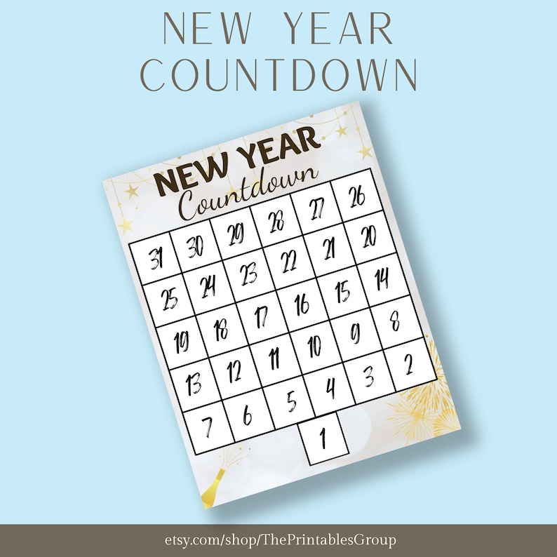 New Year Countdown Printable | New Year’s Eve Calendar | Countdown to ...