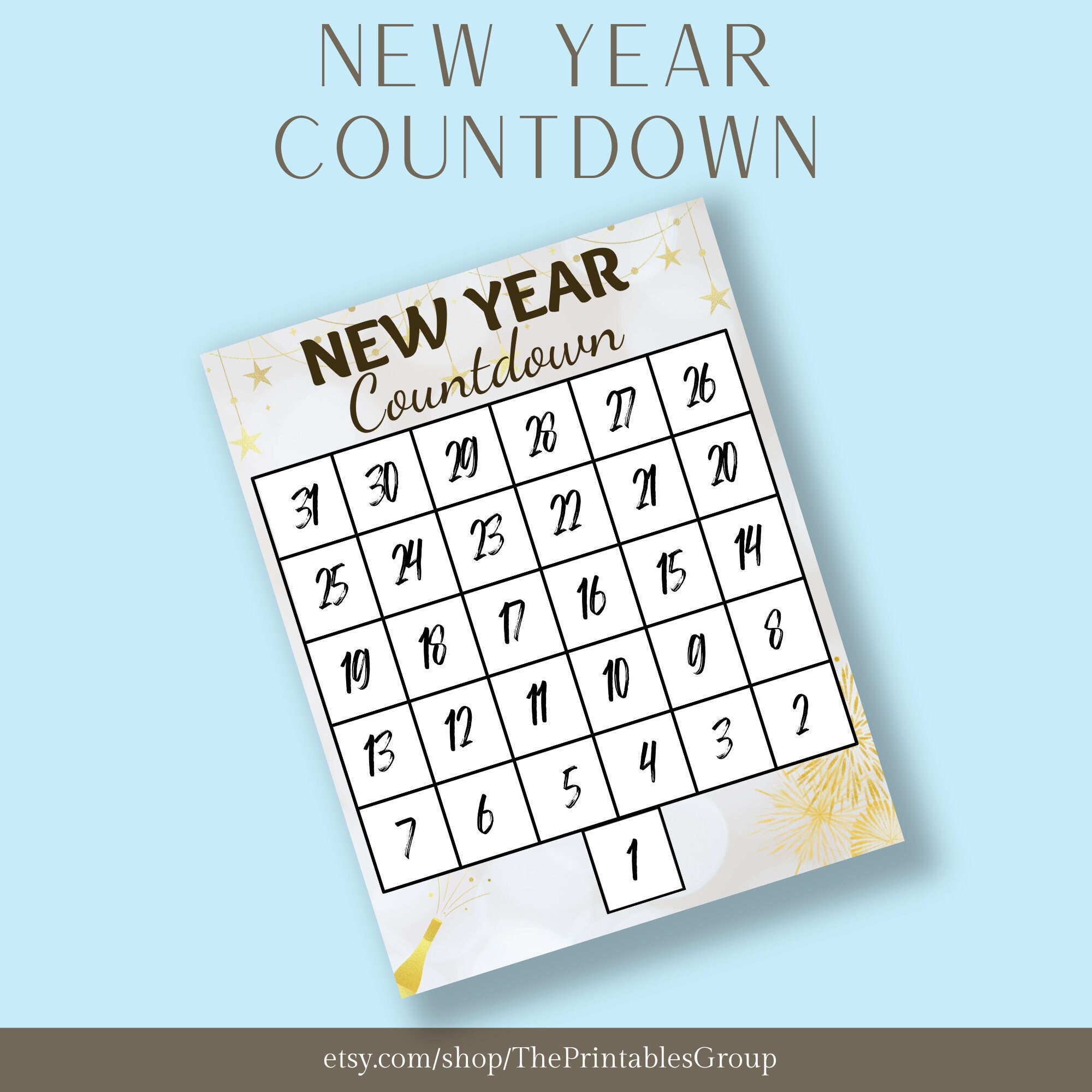 New Year Countdown Printable | New Year’s Eve Calendar | Countdown to ...